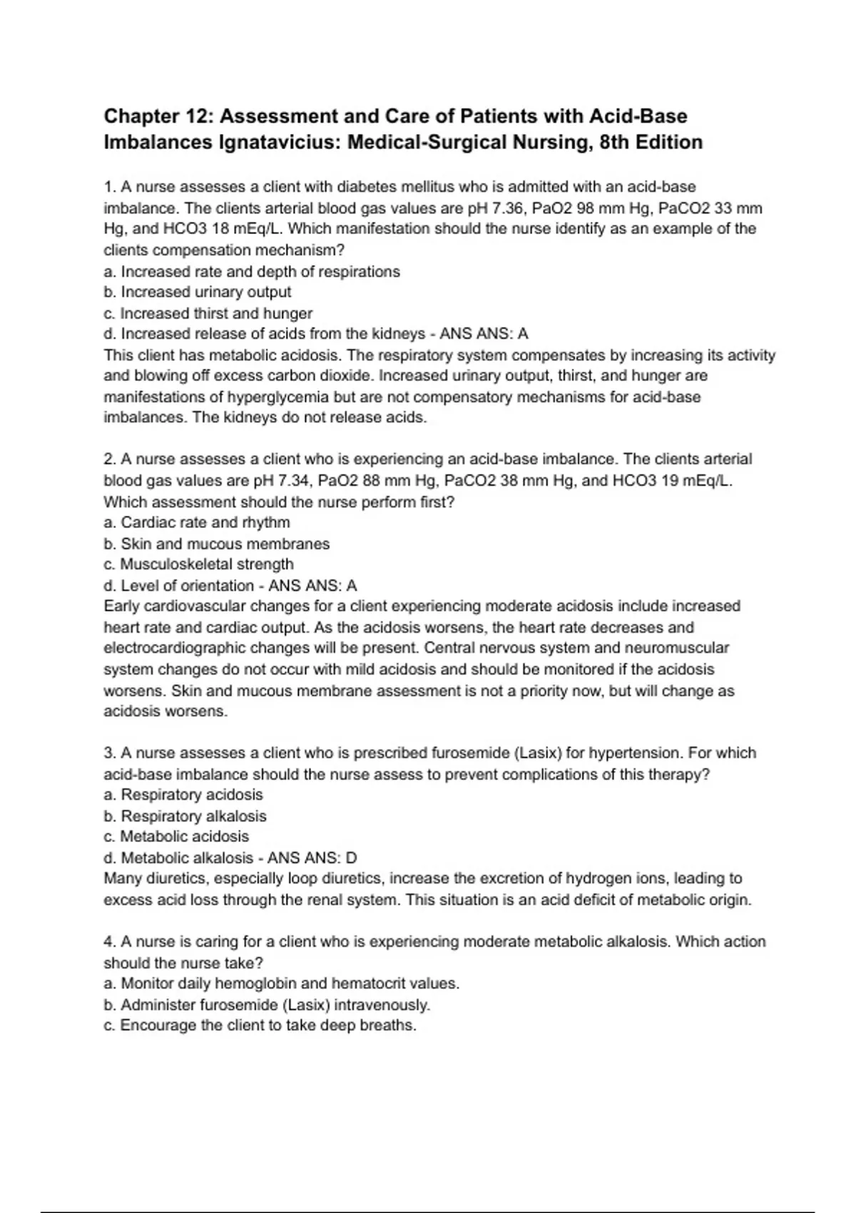 Chapter 12: Assessment and Care of Patients with Acid-Base Imbalances ...