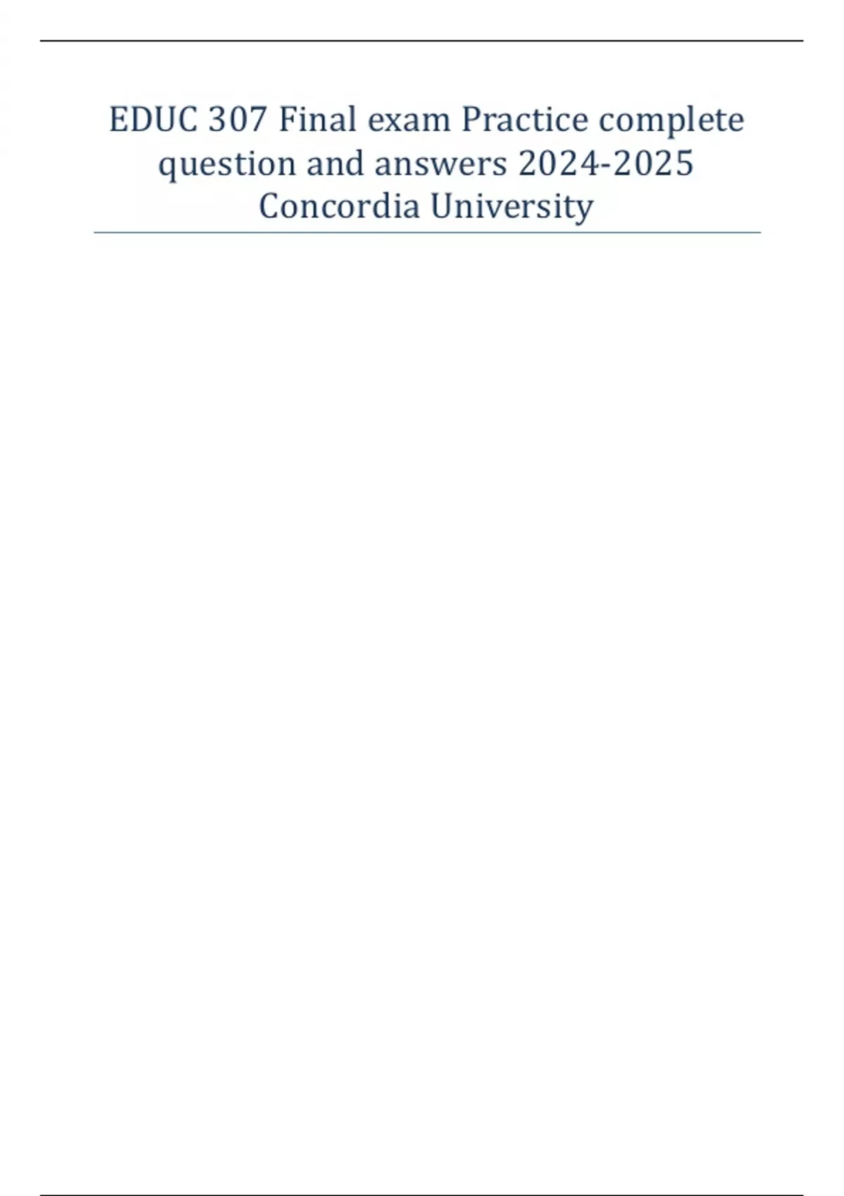 EDUC 307 Final exam Practice complete question and answers Concordia ...