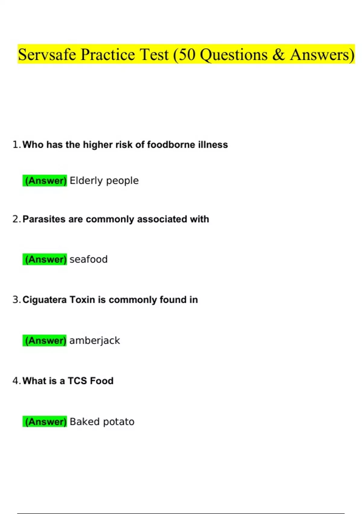 Servsafe Practice Test (50 Questions and Answers Updated (2024/2025 ...
