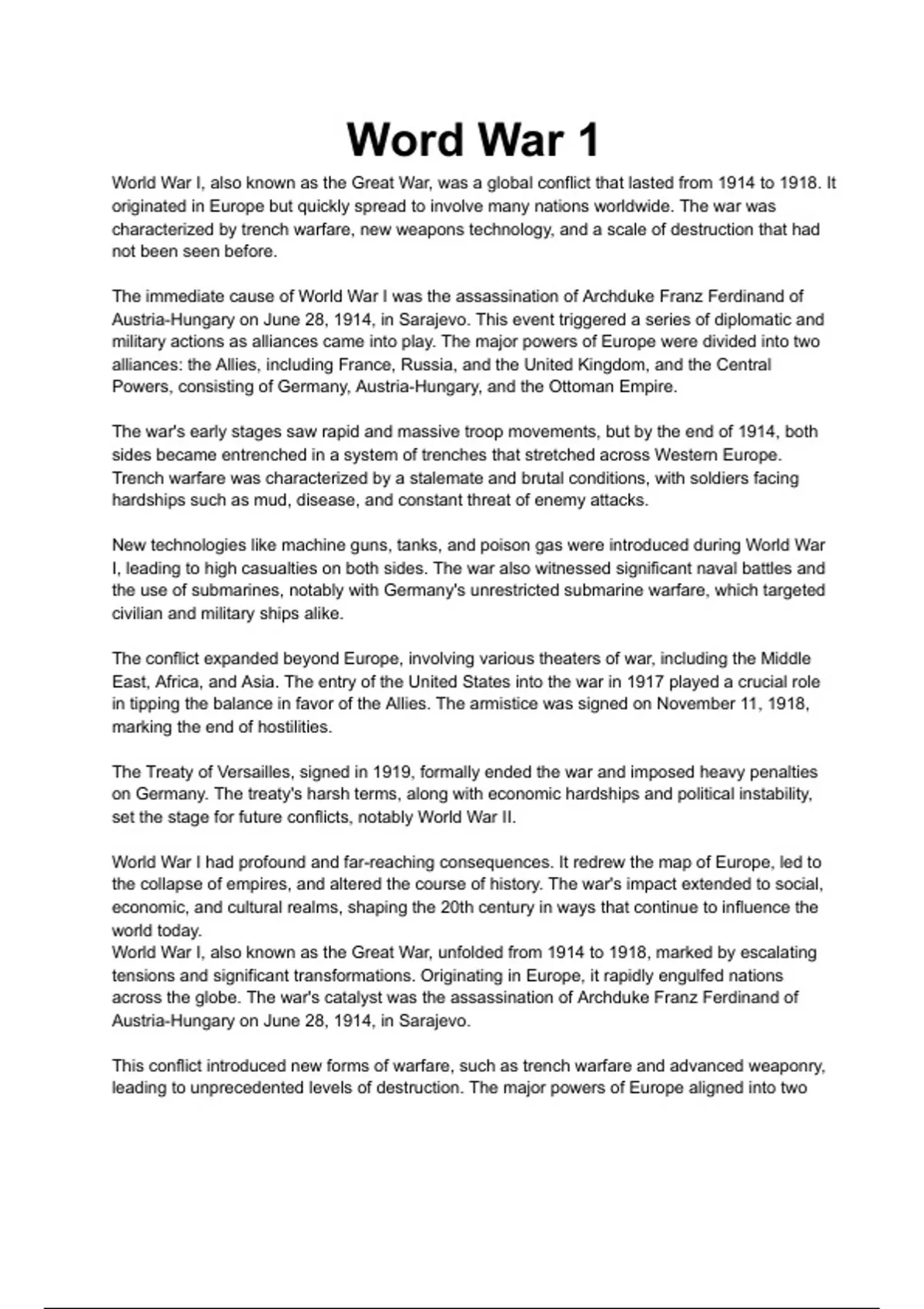 Summary World war 1 - Histroy - Stuvia US