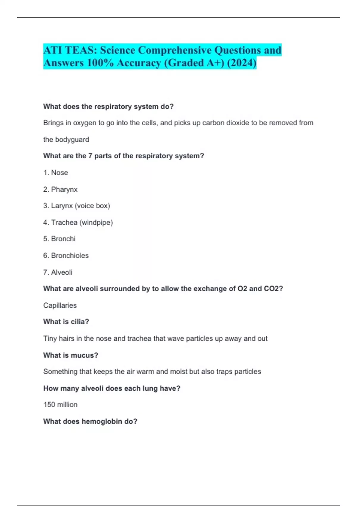 ATI TEAS: Science Comprehensive Questions and Answers 100% Accuracy ...