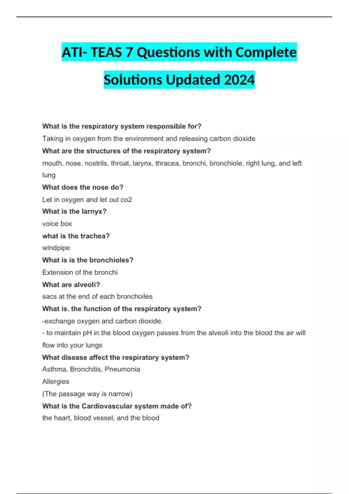ATI- TEAS 7 Questions with Complete Solutions Updated 2024 - ATI- TEAS 7 - Stuvia US