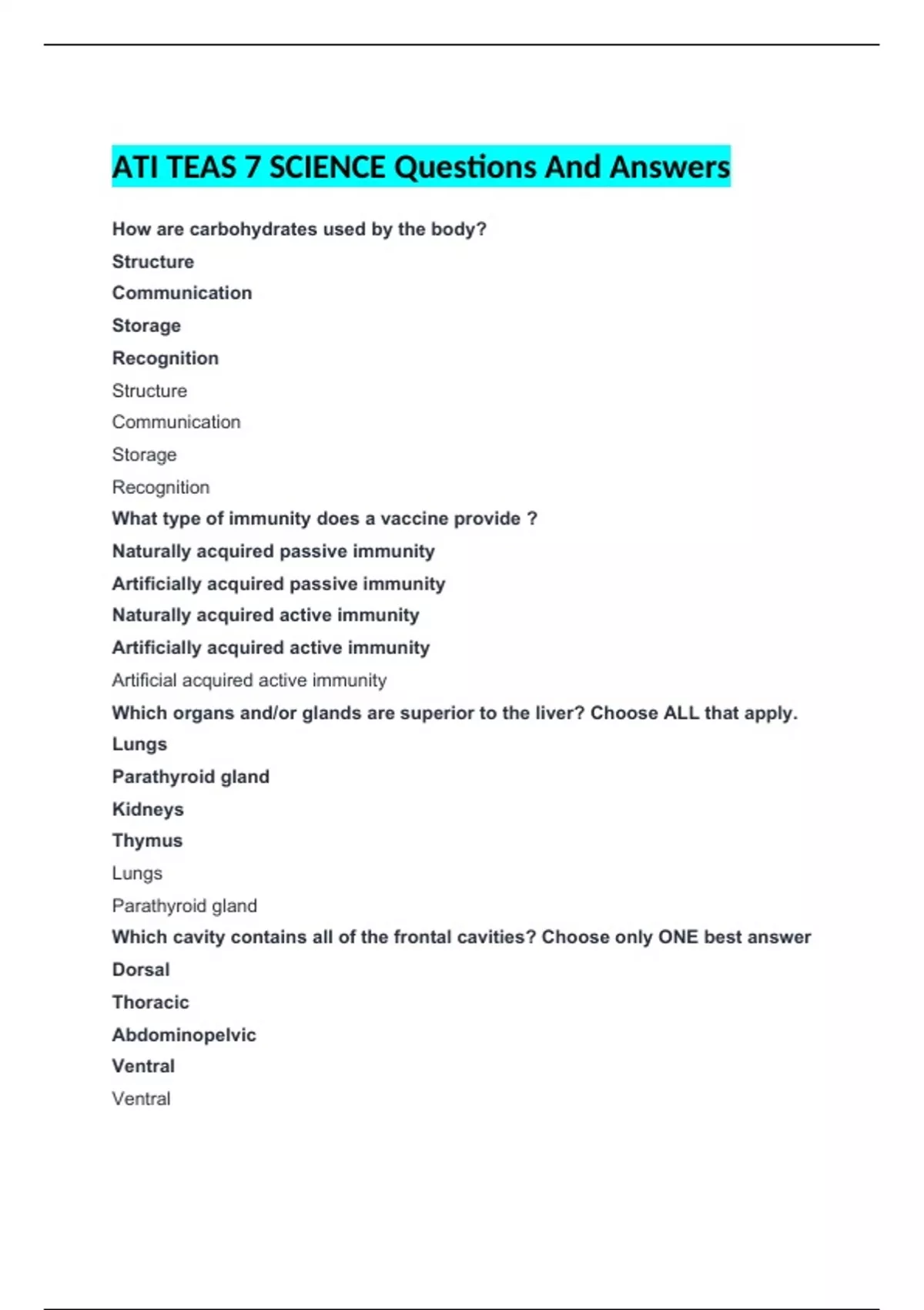 ATI TEAS 7 SCIENCE Questions And Answers - ATI TEAS 7 SCIENCE - Stuvia US