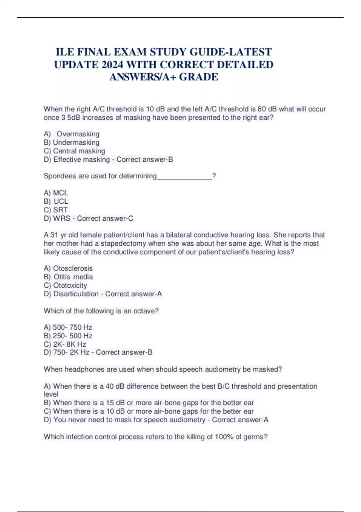 ILE FINAL EXAM STUDY GUIDE-LATEST UPDATE 2024 WITH CORRECT DETAILED ...