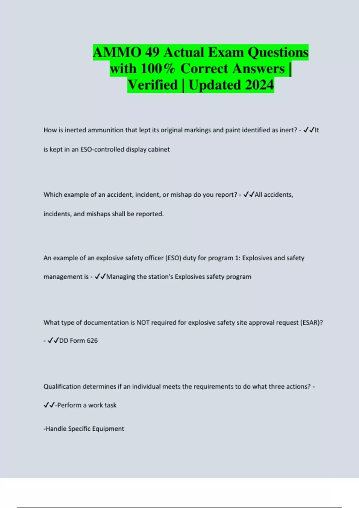 AMMO 49 Actual Exam Questions with 100% Correct Answers | Verified ...