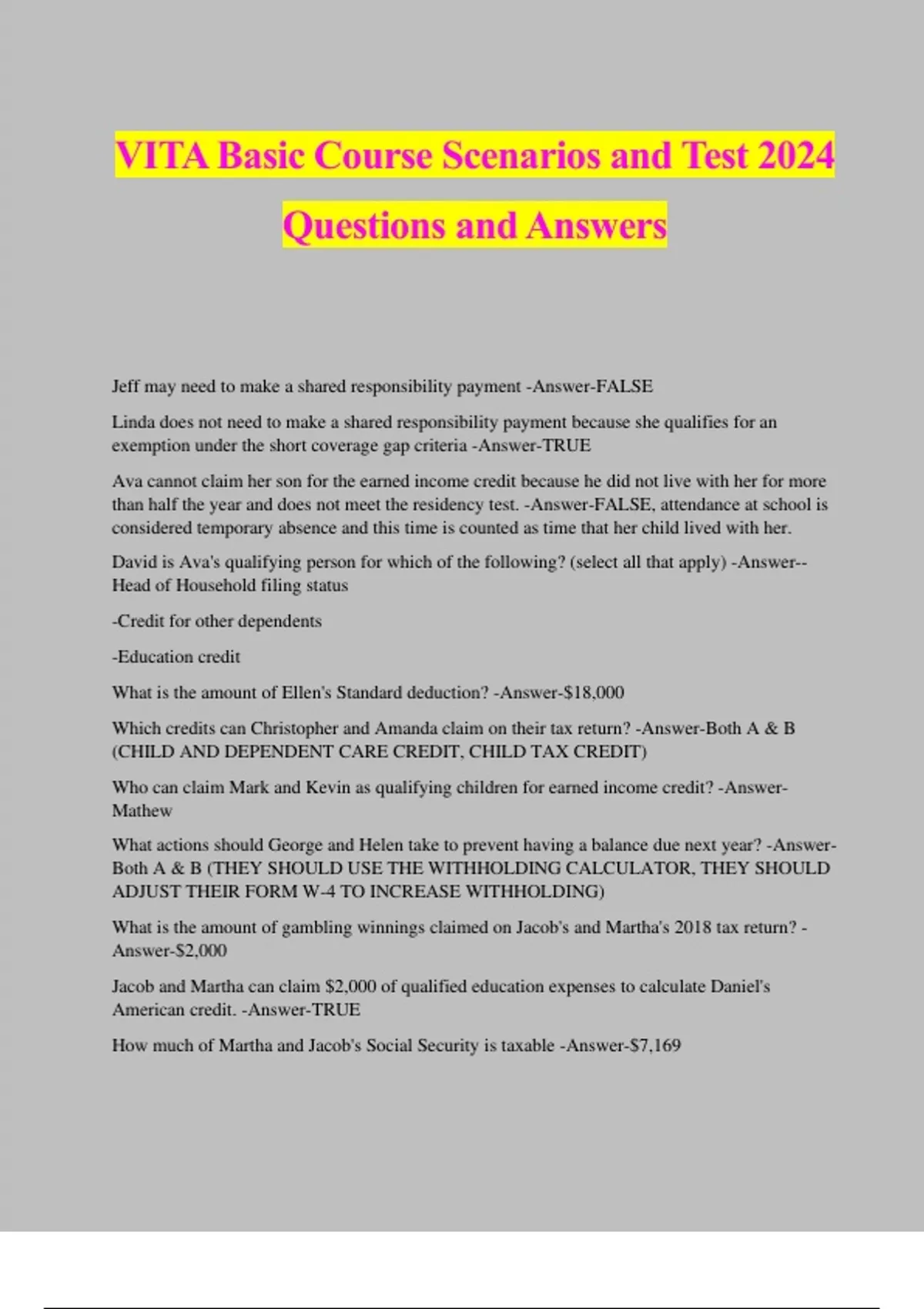 VITA Basic Course Scenarios and Test 2024 Questions and Answers - VITA ...