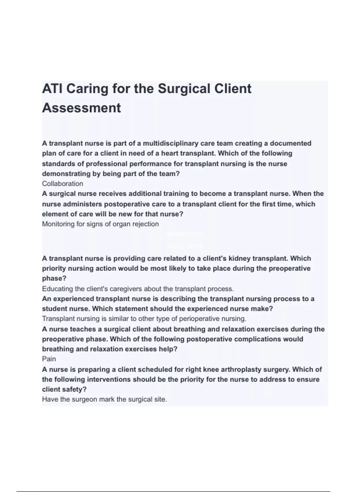 ATI MED SURG RN Caring for the Surgical Client Assessment Exam ...