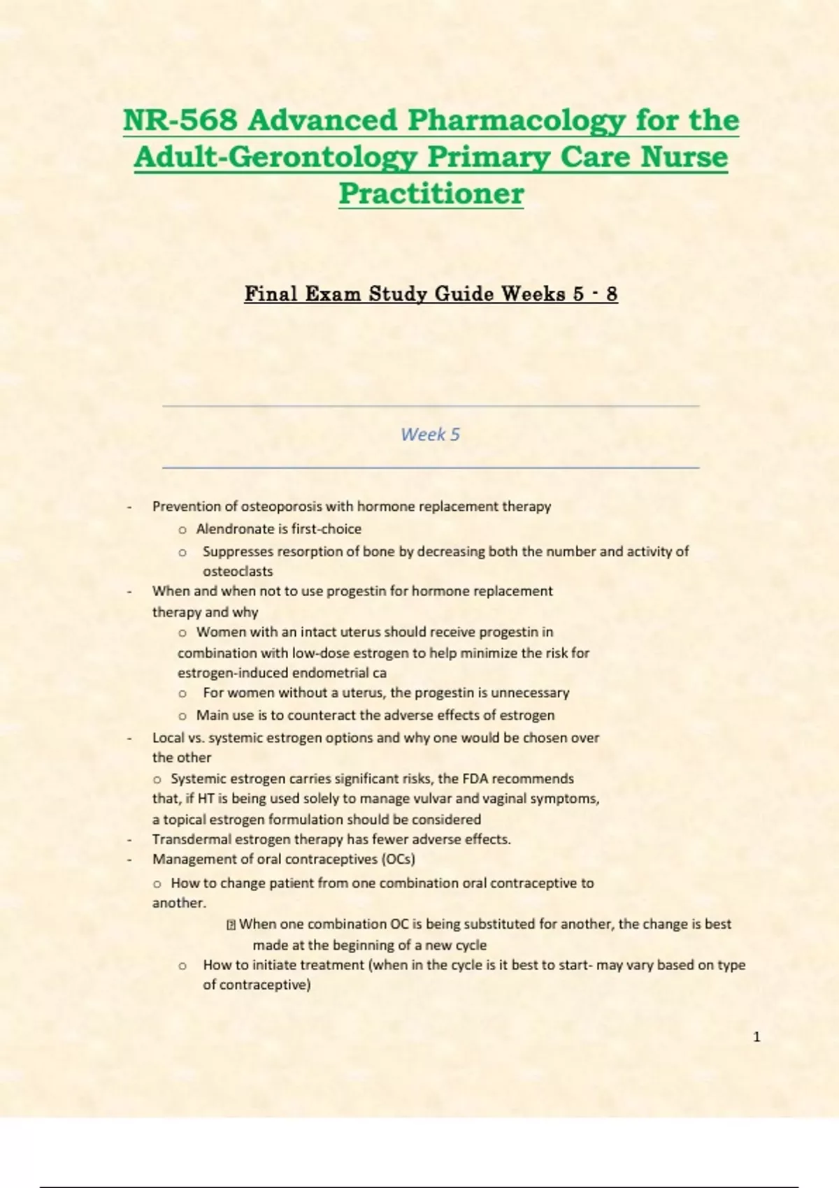 NR568 / NR 568 Final Exam Study Guide Week 5 - 8 (Latest 2024 / 2025 ...