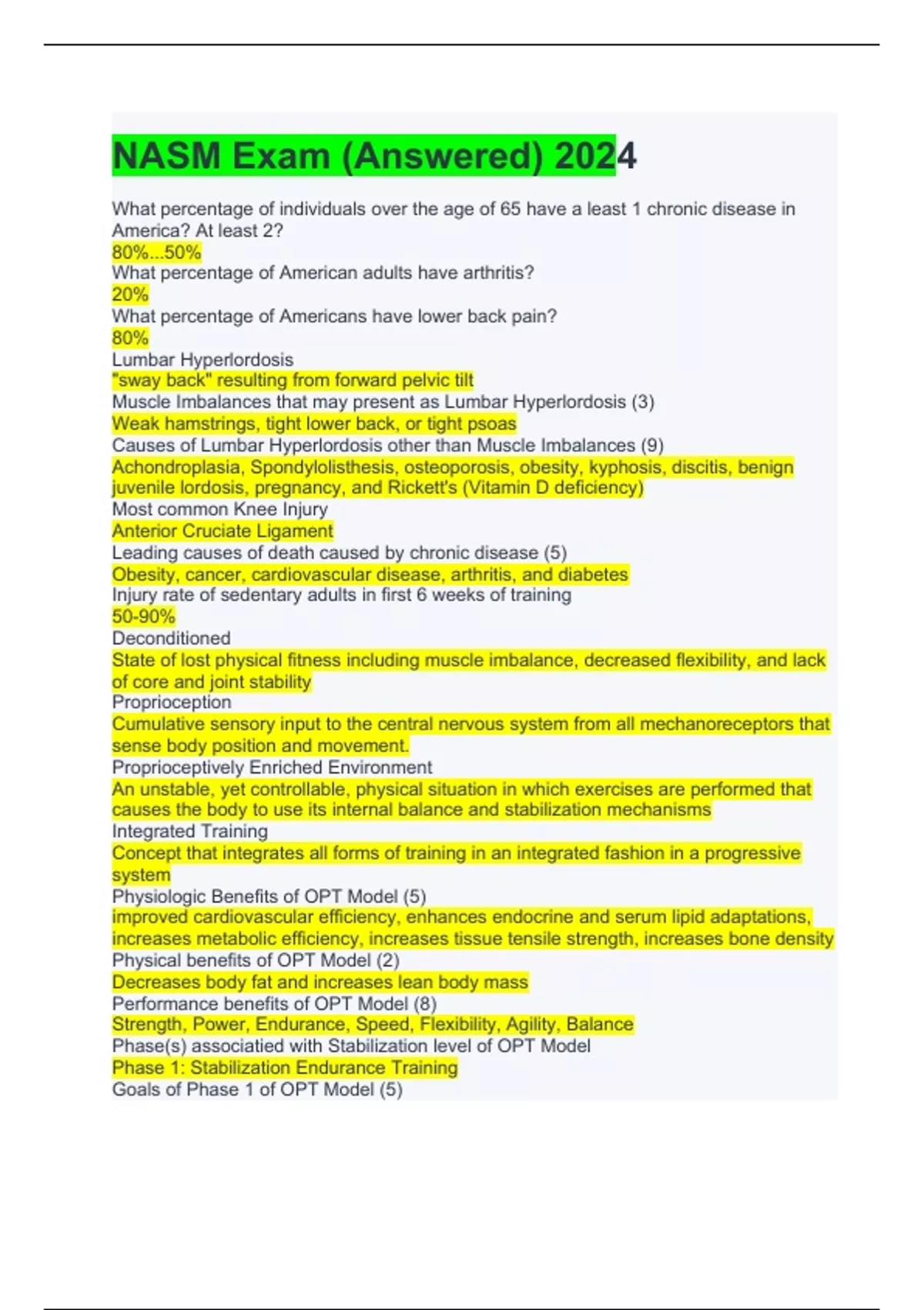 NASM Exam (Answered) 2024 - NASM - Stuvia US