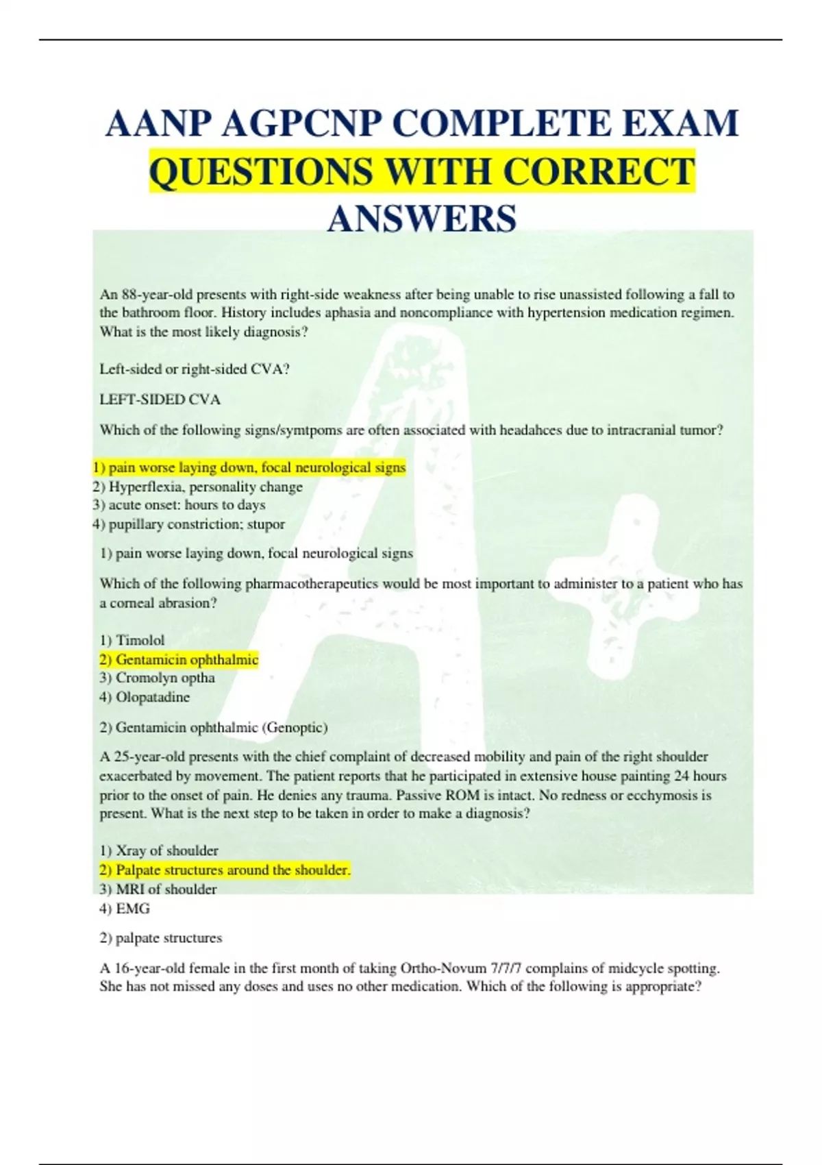 AANPS WITH CORRECT ANSWERS AGPCNP COMPLETE EXAM QUESTION - AANP AGPCNP ...