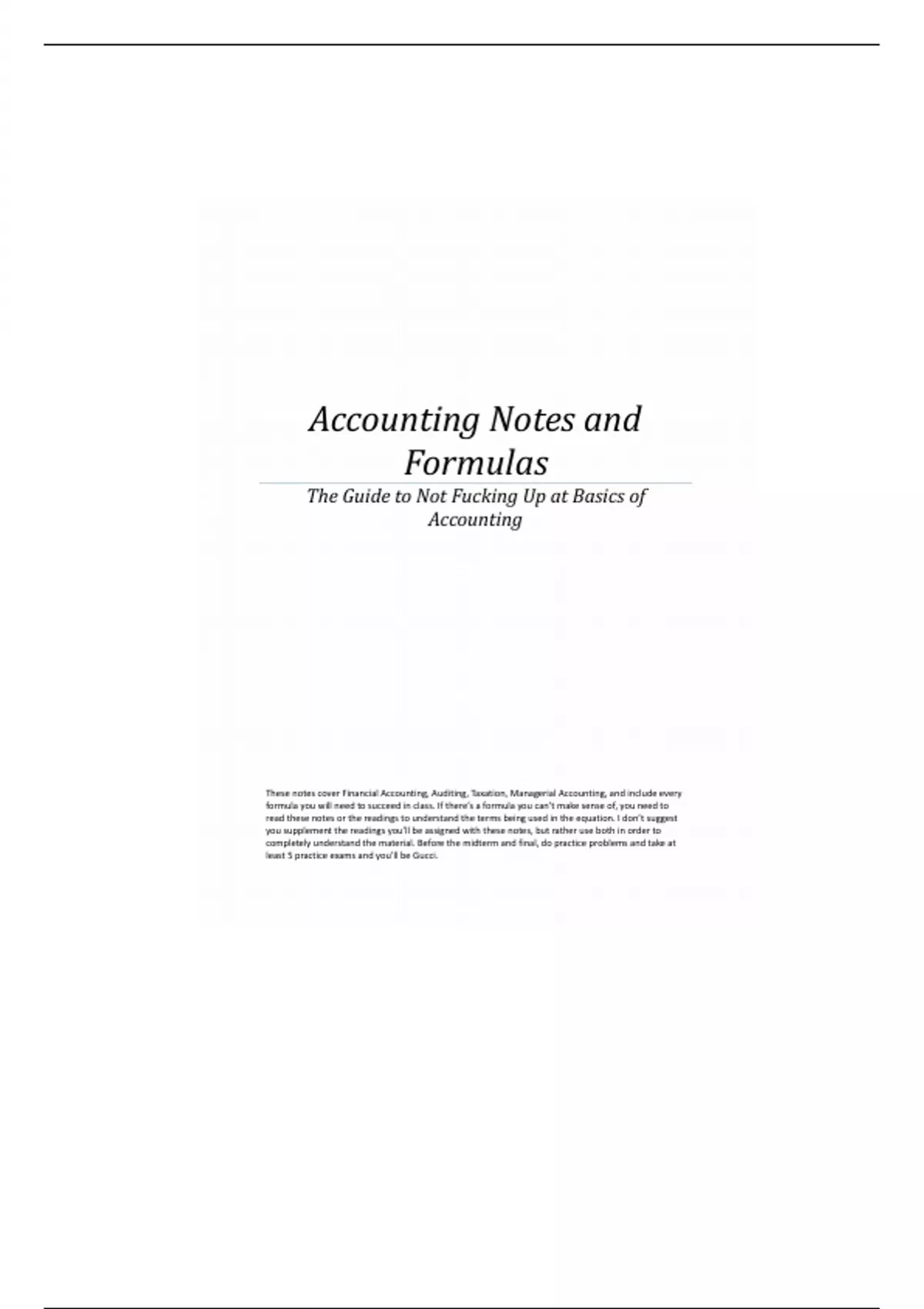 Bus - A 100 formulas notes - BUS-A 100 - Stuvia US