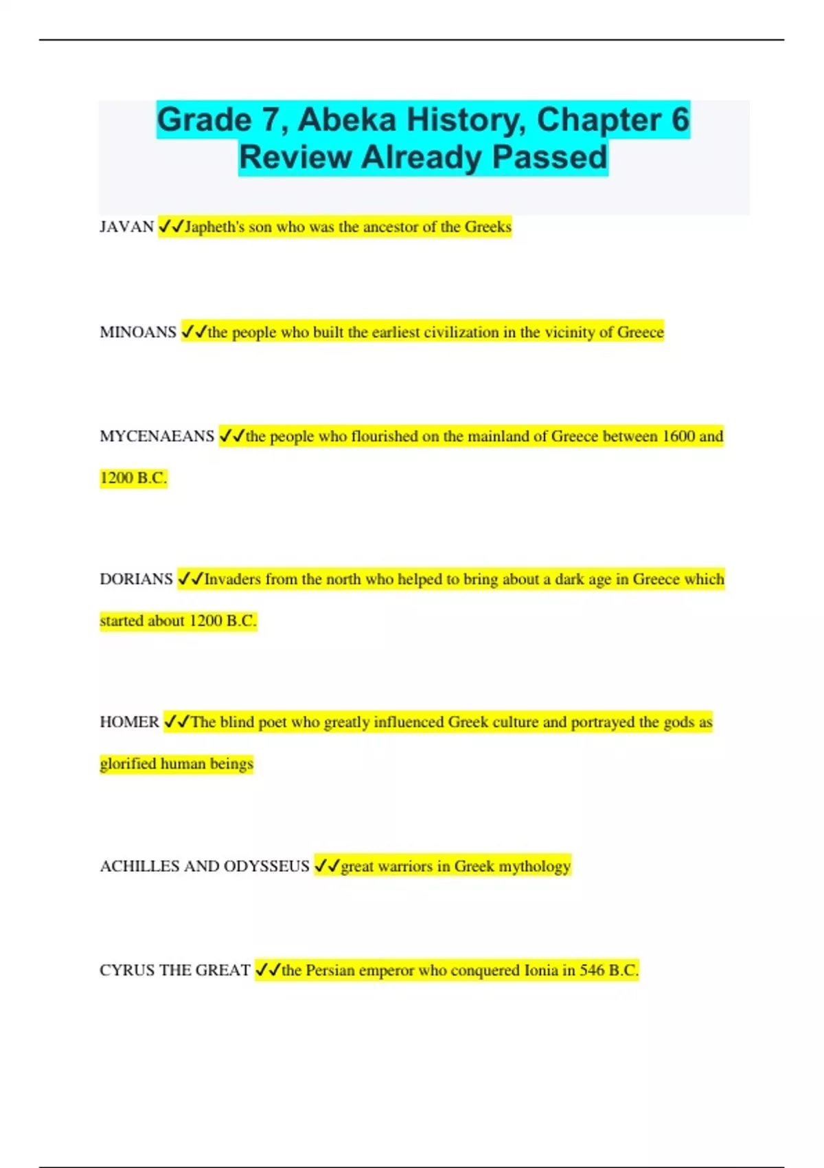 Grade 7, Abeka History, Chapter 6 Review Already Passed - Grade 7 ...