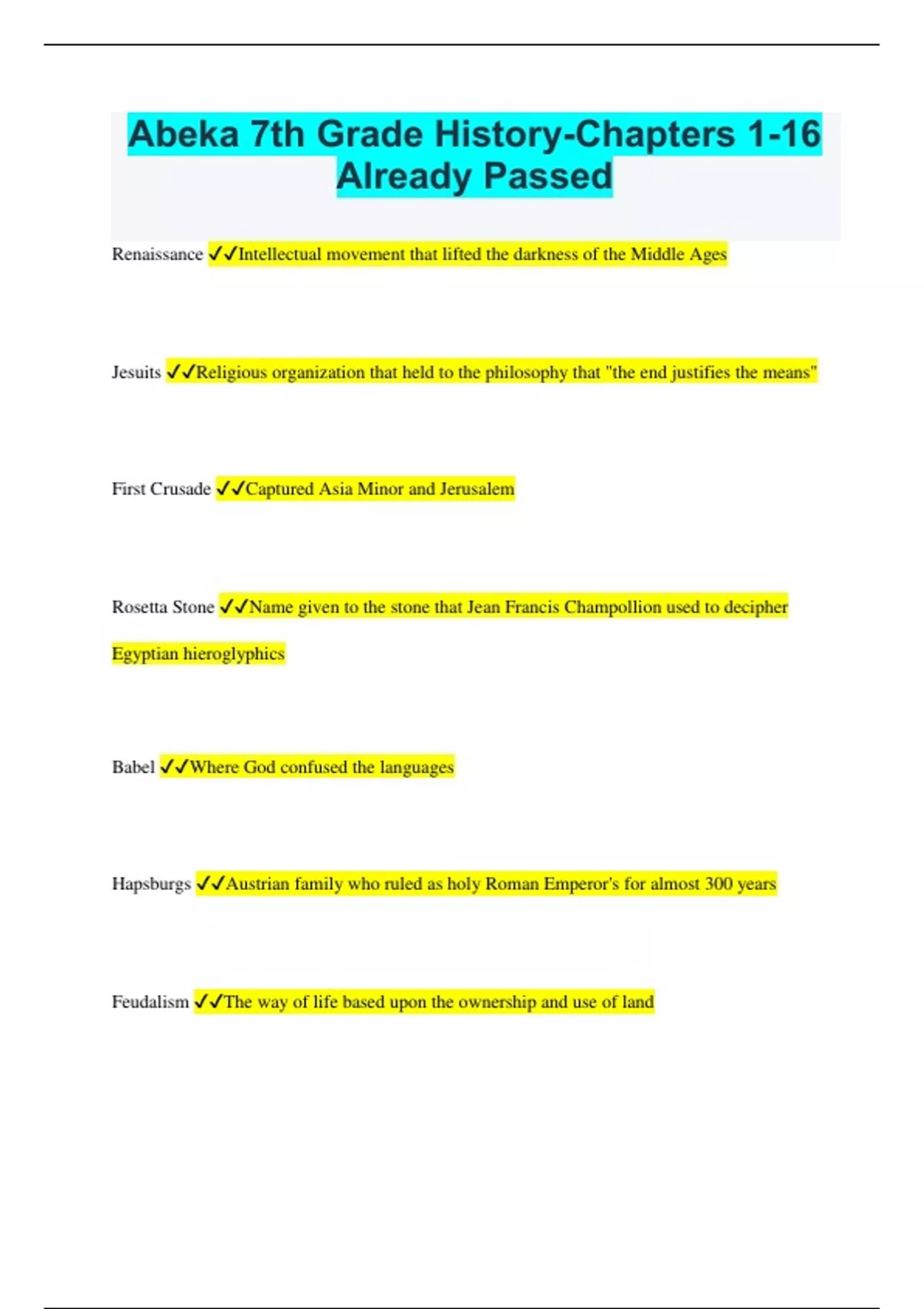 Abeka 7th Grade History-Chapters 1-16 Already Passed - Abeka 7th Grade ...