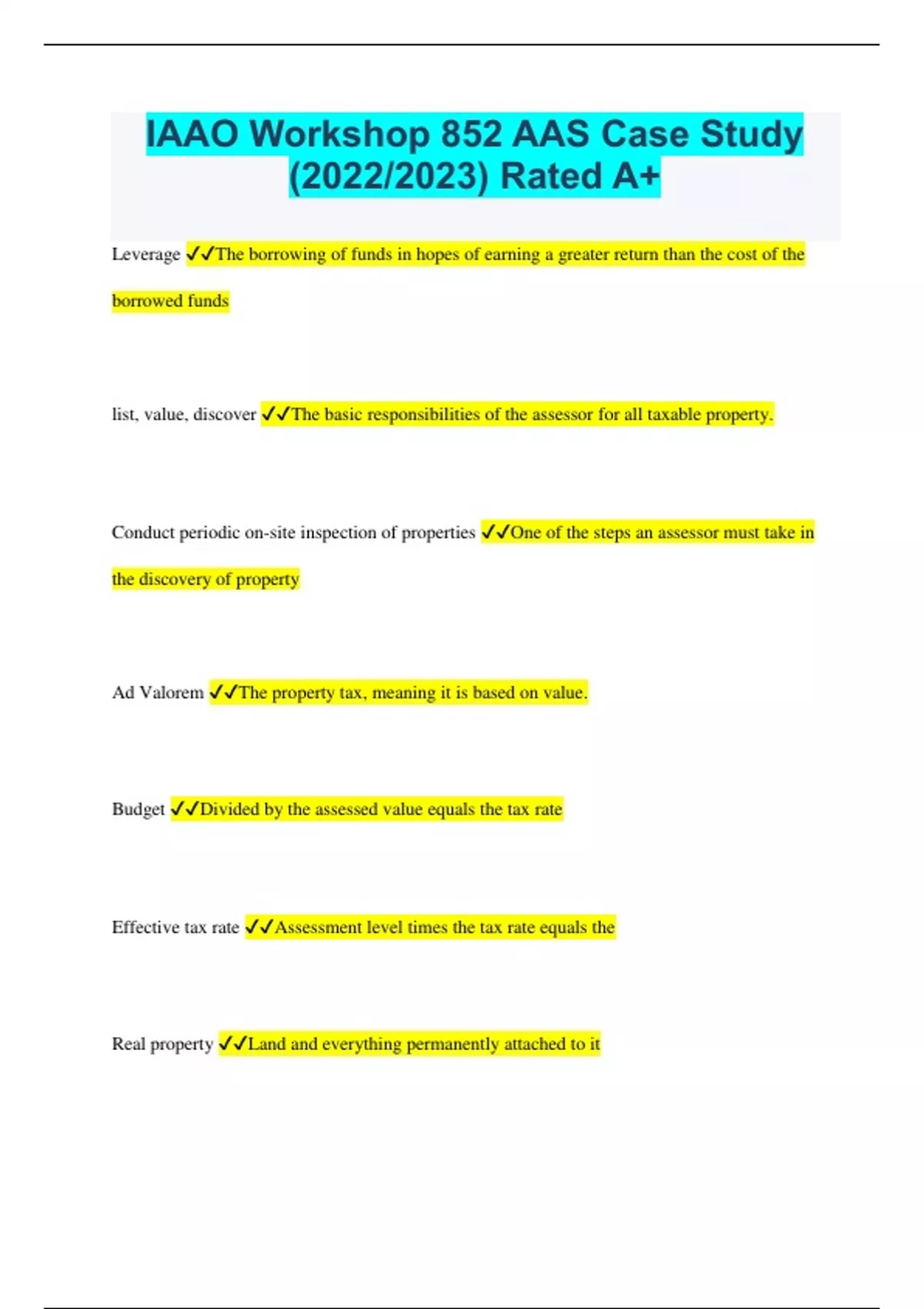 IAAO Workshop 852 AAS Case Study (2023/2024) Rated A+ - IAAO Workshop ...