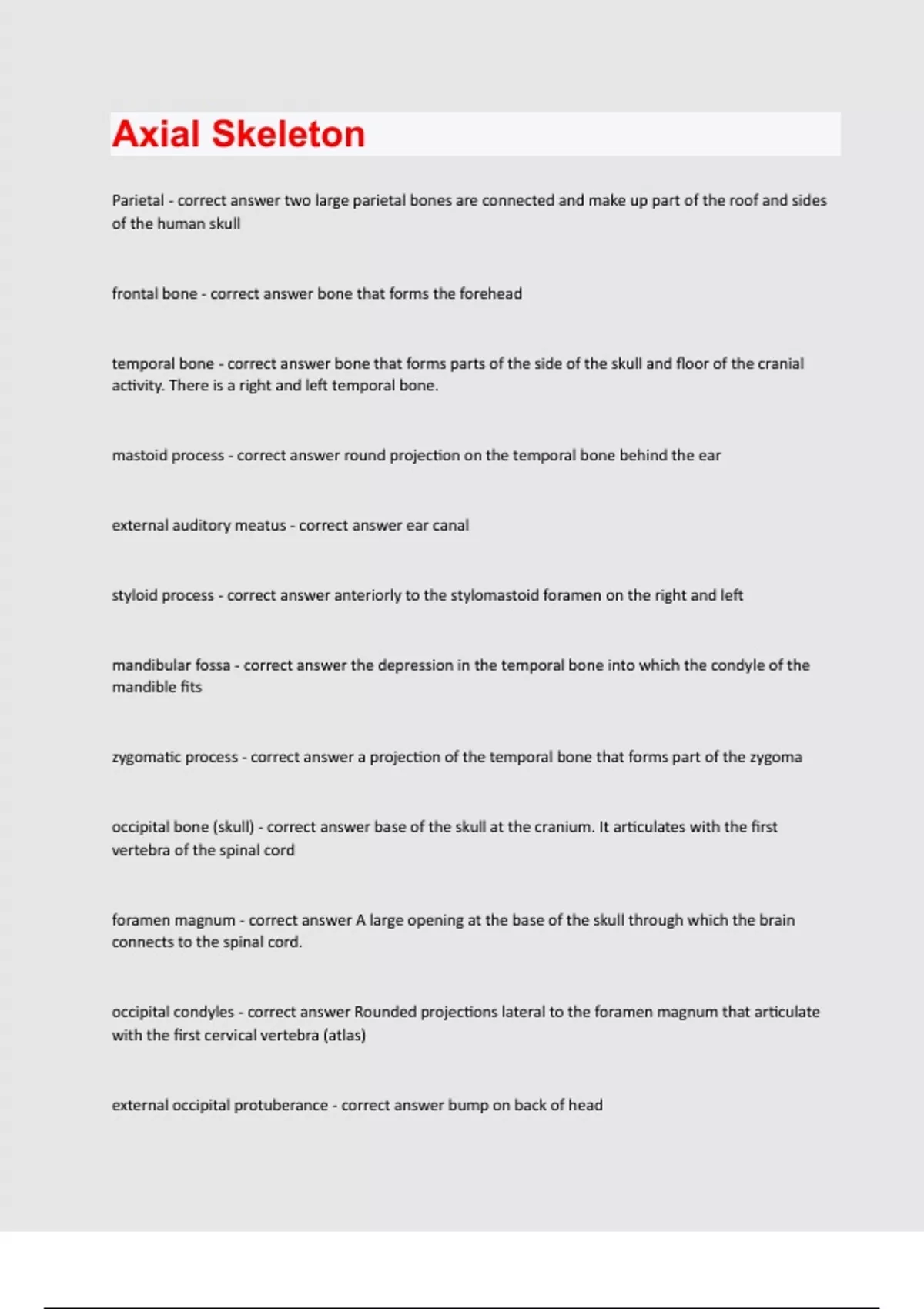 Axial Skeleton exam question and answer latest update - Axial Skeleton ...