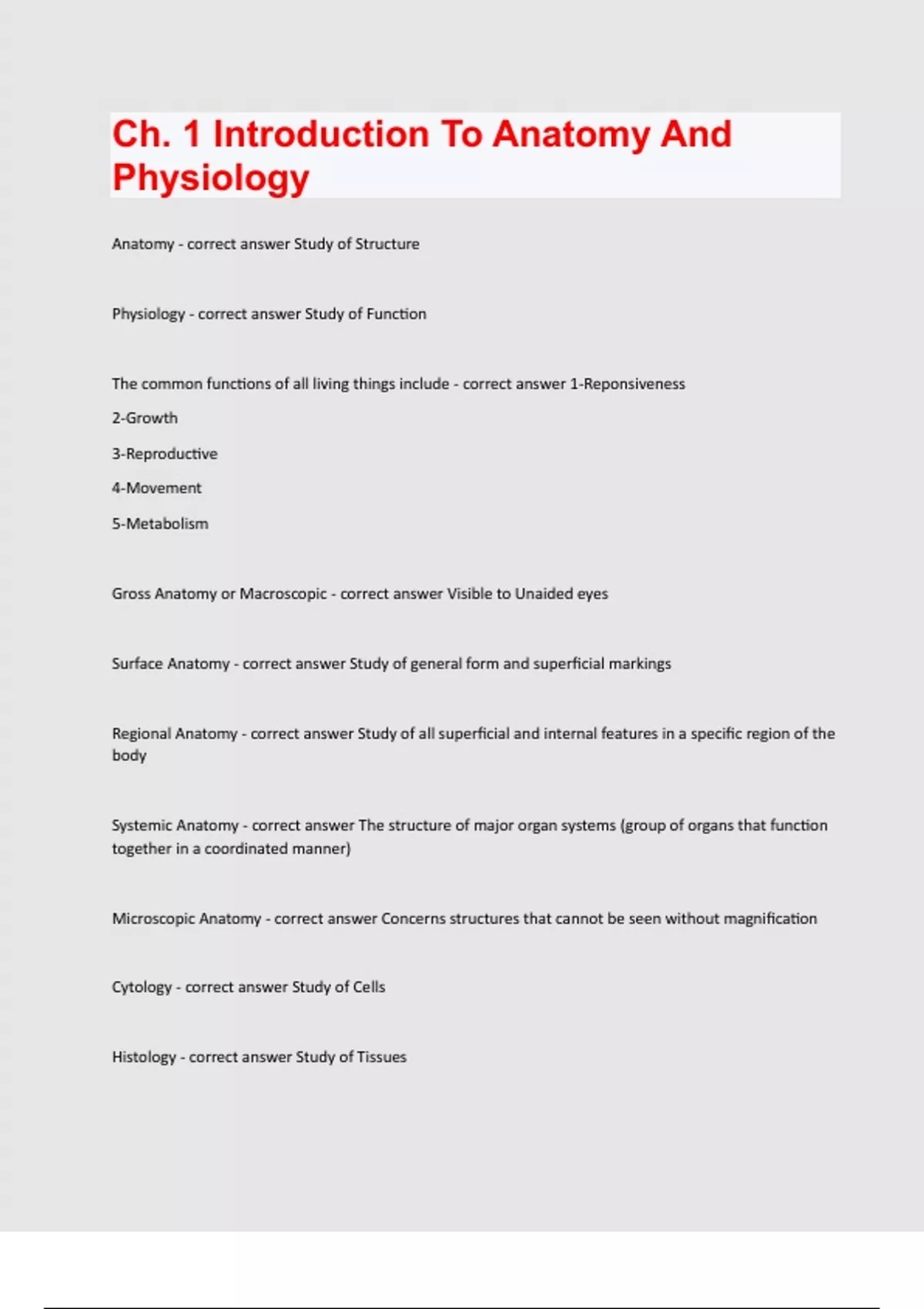 Ch. 1 Introduction To Anatomy And Physiology exam question and answer ...