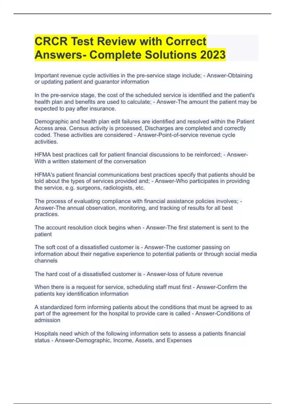 CRCR Test Review with Correct Answers- Complete Solutions 2023 - CRCR ...