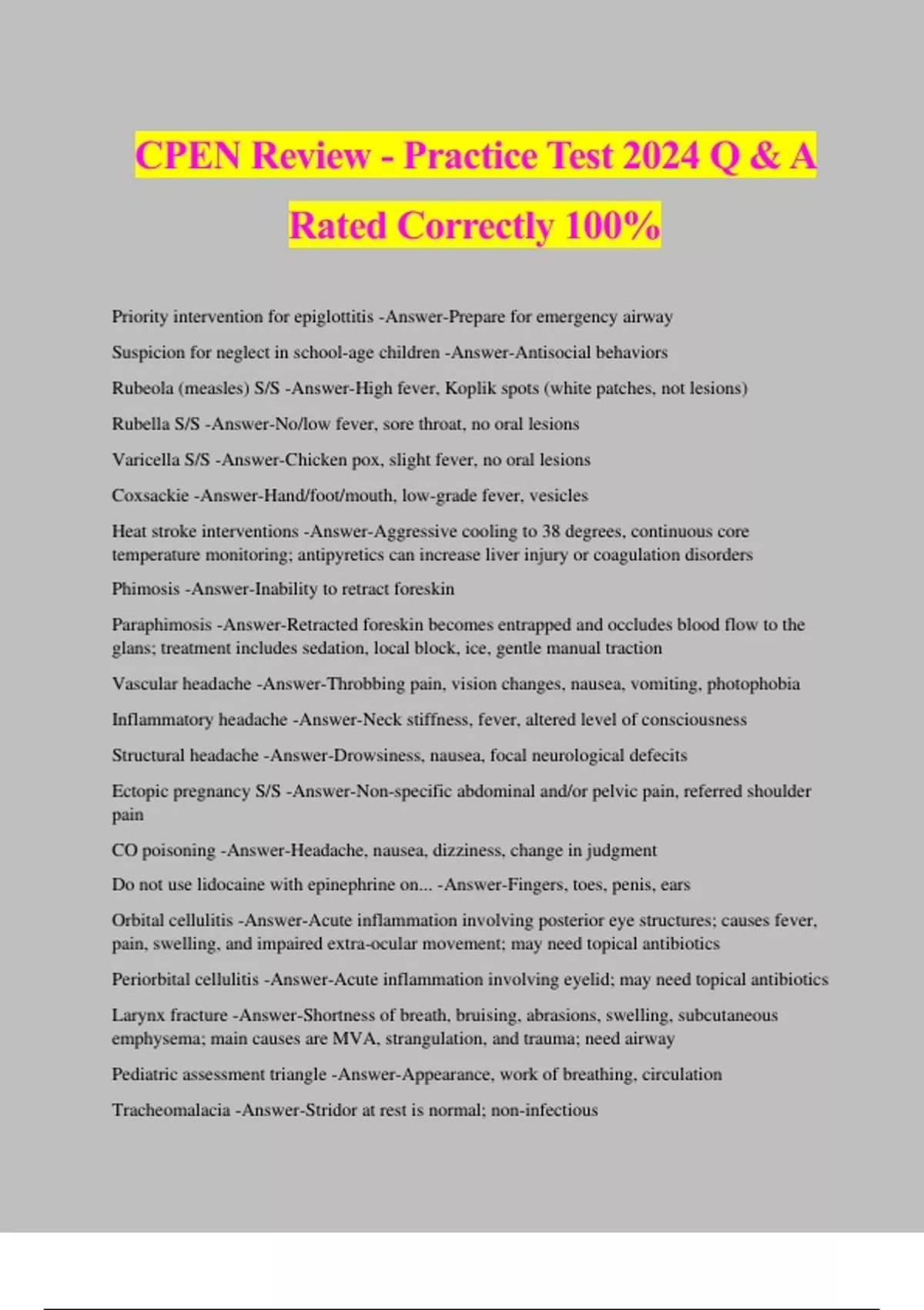 CPEN Review - Practice Test 2024 Q & A Rated Correctly 100% - CPEN ...