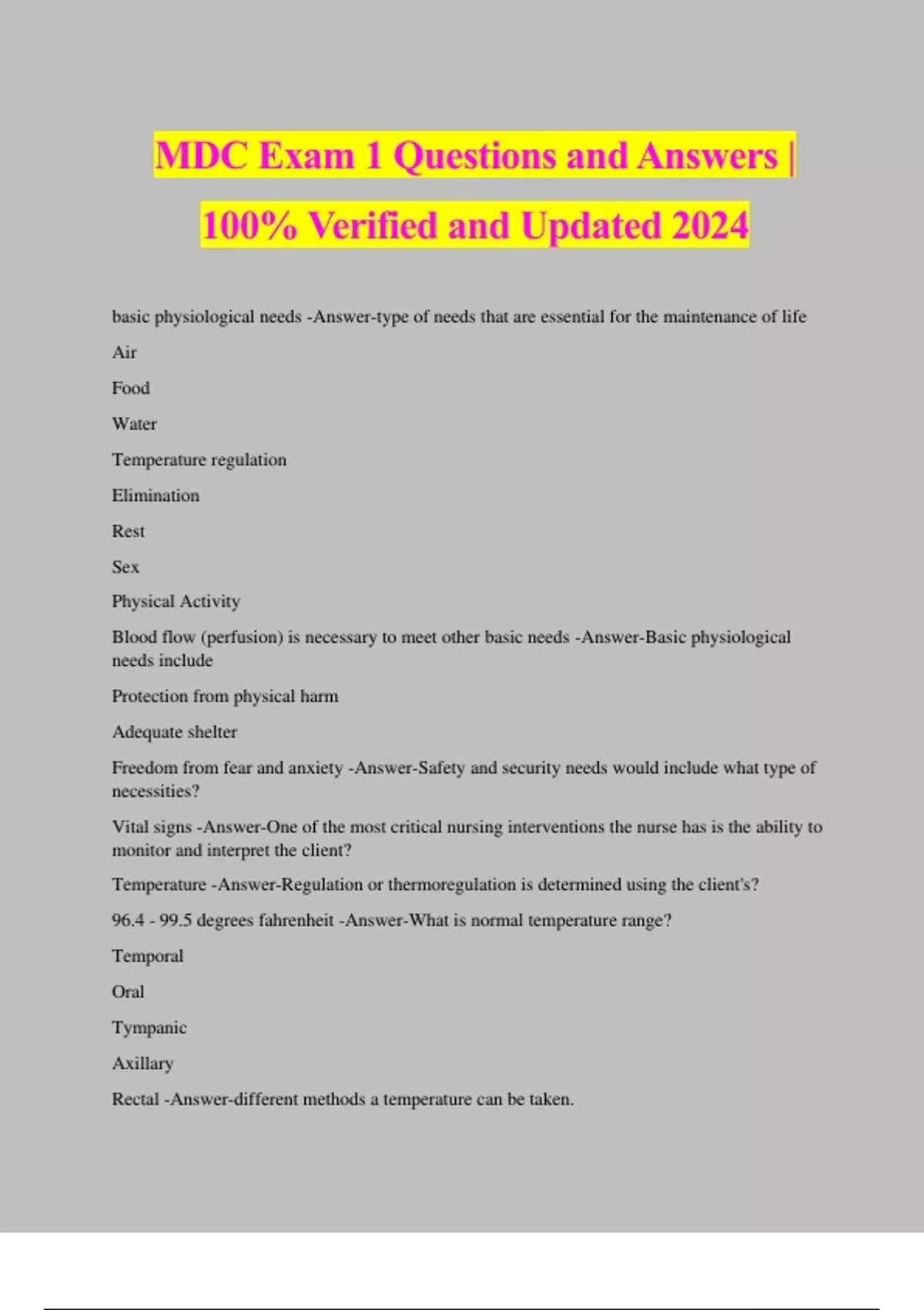 MDC Exam 1 Questions and Answers | 100% Verified and Updated 2024 ...