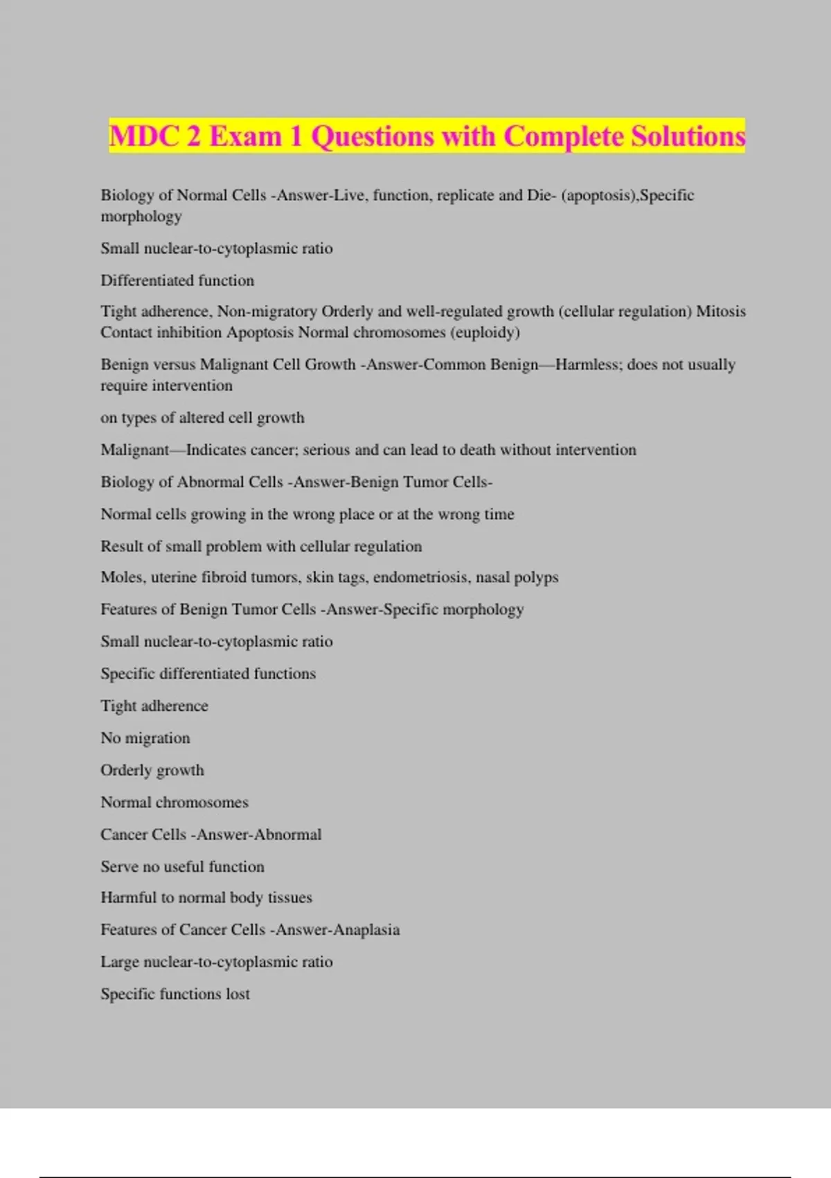 MDC 2 Exam 1 Questions with Complete Solutions - Multidimensional Care ...