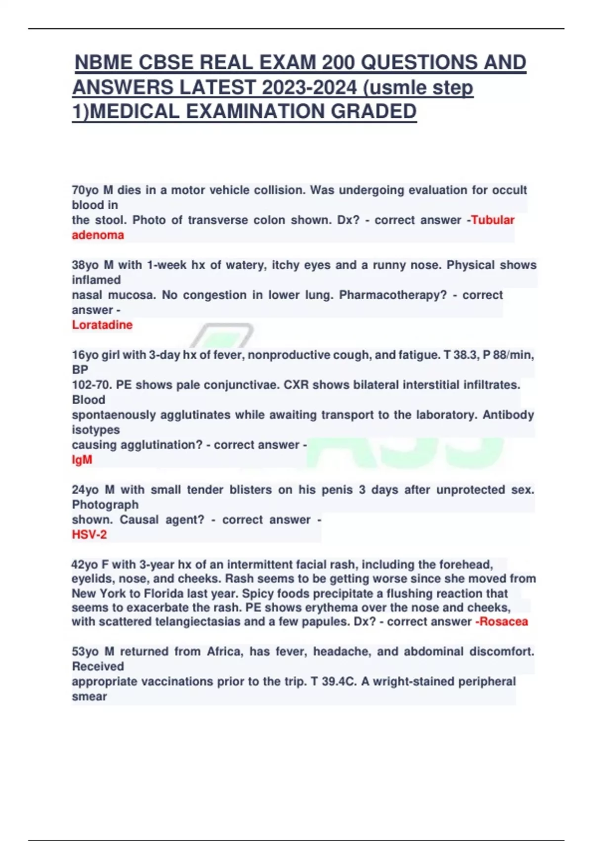 NBME CBSE REAL EXAM 200 QUESTIONS AND ANSWERS LATEST (usmle step 1 ...