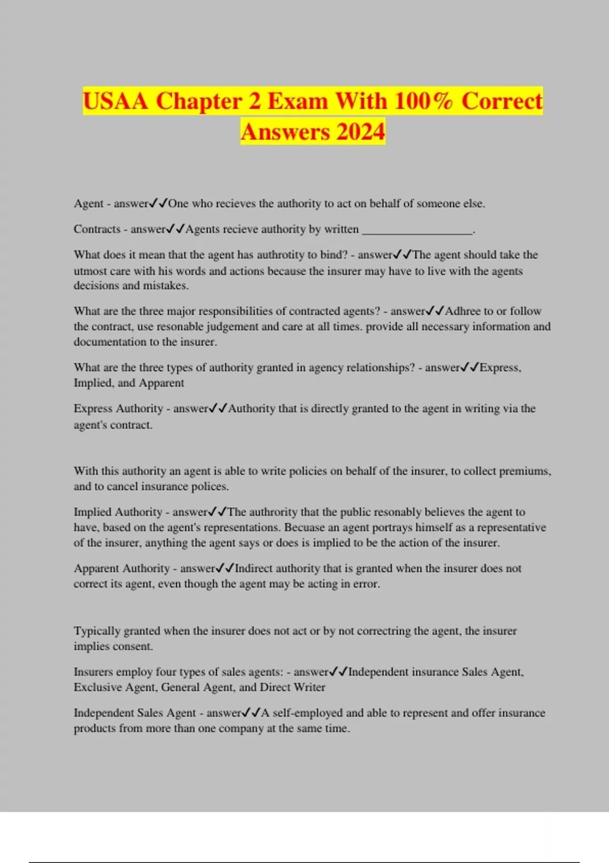 USAA Chapter 2 Exam With 100% Correct Answers 2024 - USAA - Stuvia US