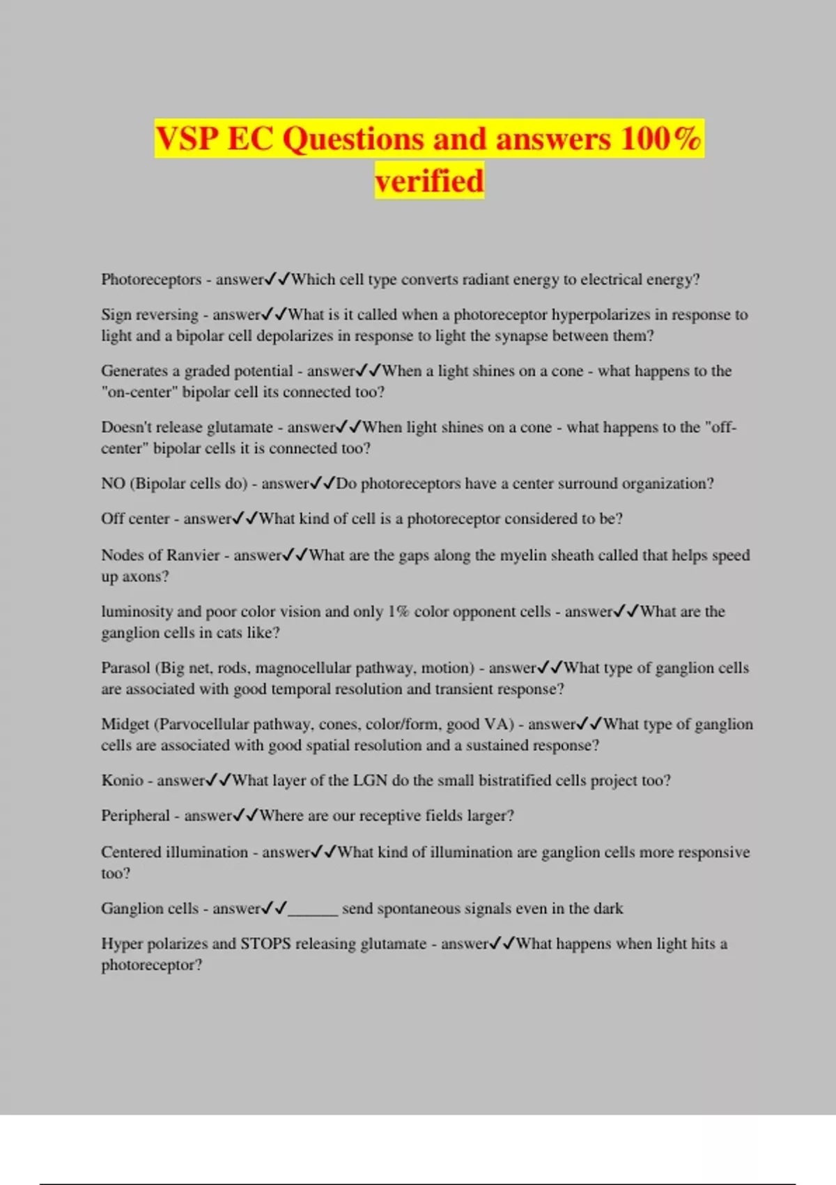 VSP EC Questions and answers 100% verified - VSP EC - Stuvia US