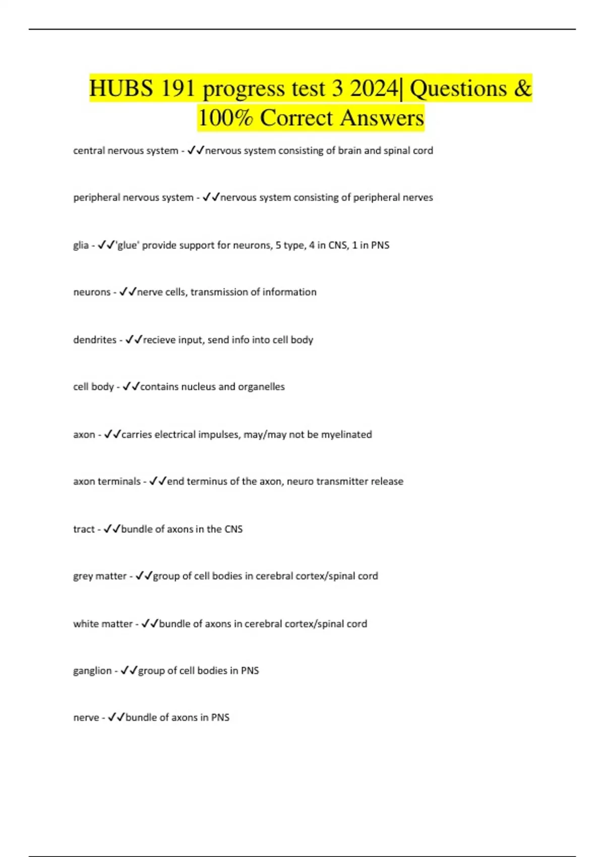 HUBS 191 progress test 3 2024| Questions & 100% Correct Answers - HUBS ...