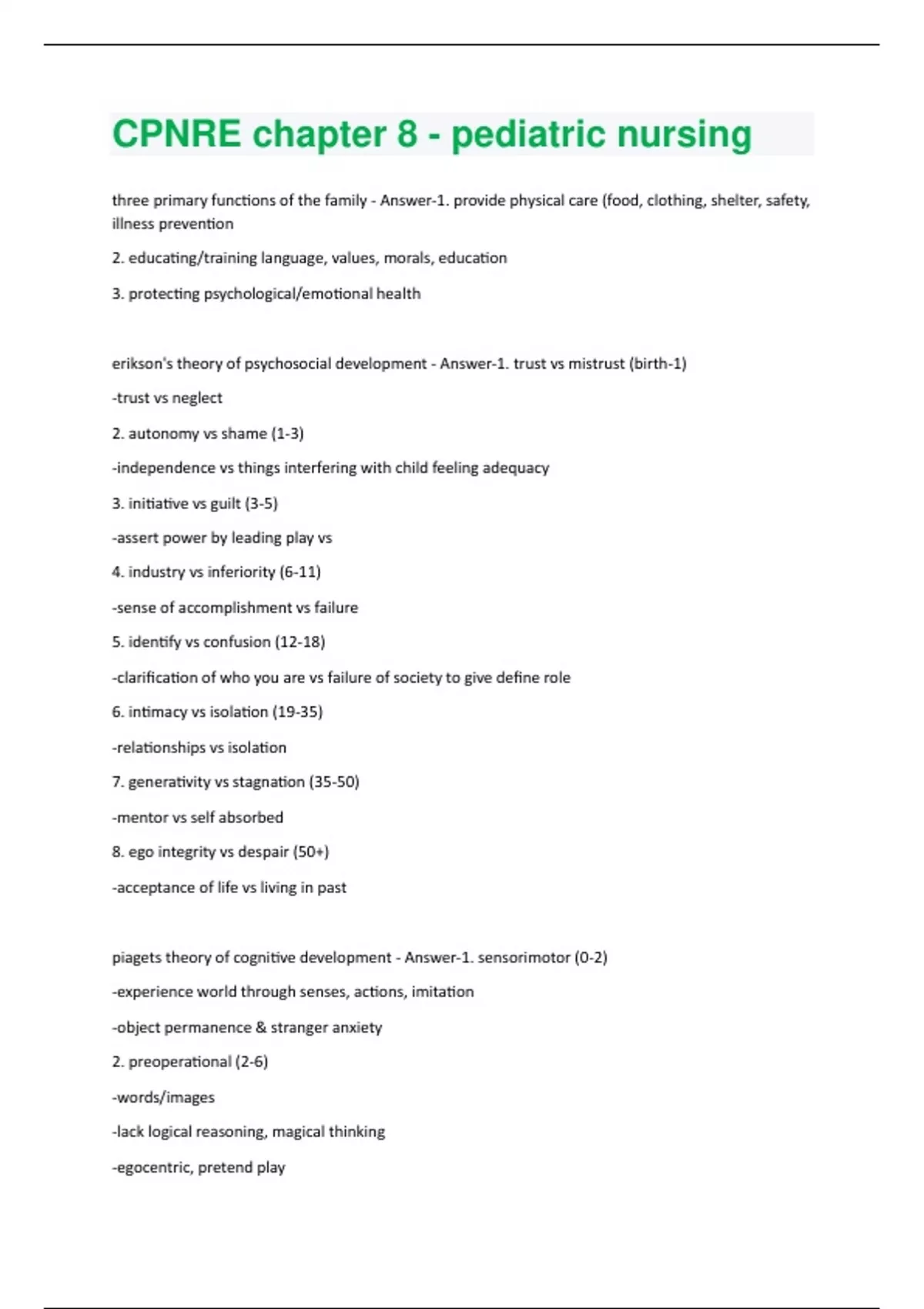 CPNRE chapter 8 - pediatric nursing Questions & Answers Solved 100% ...