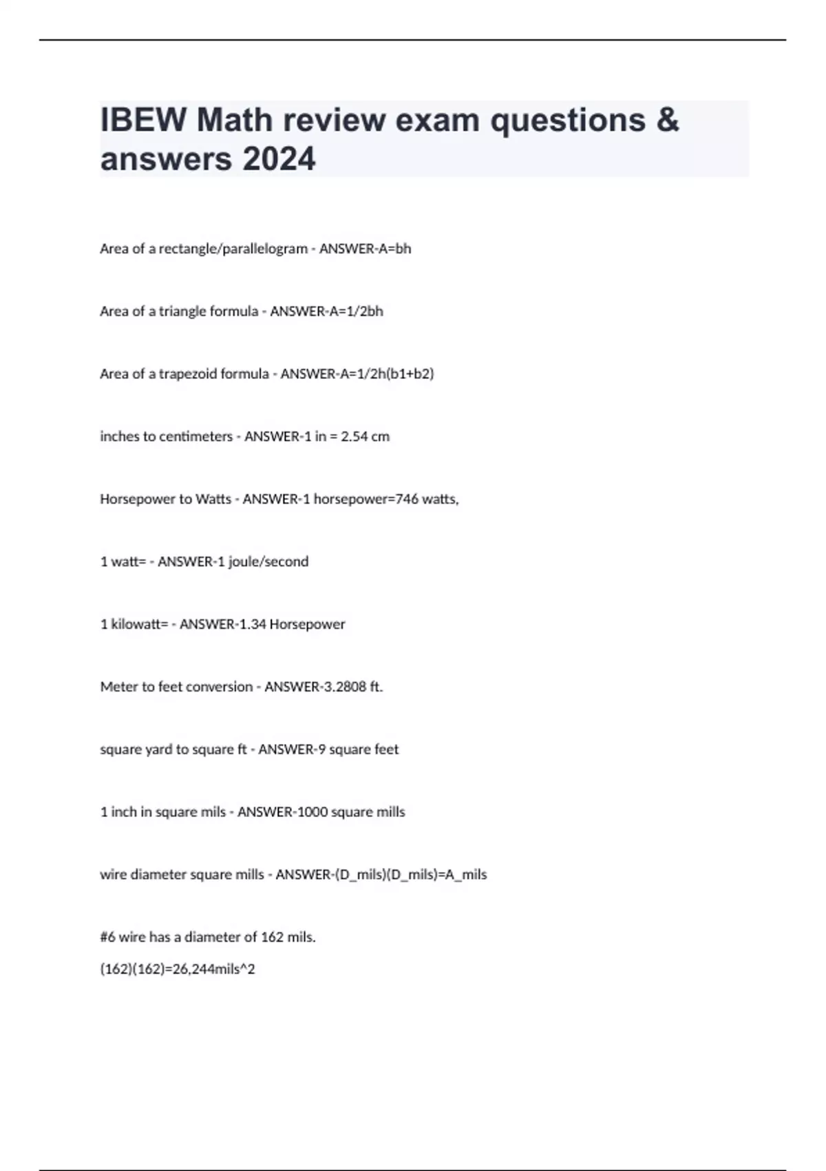 IBEW Math review exam questions & answers 2024 - IBEW Math - Stuvia US
