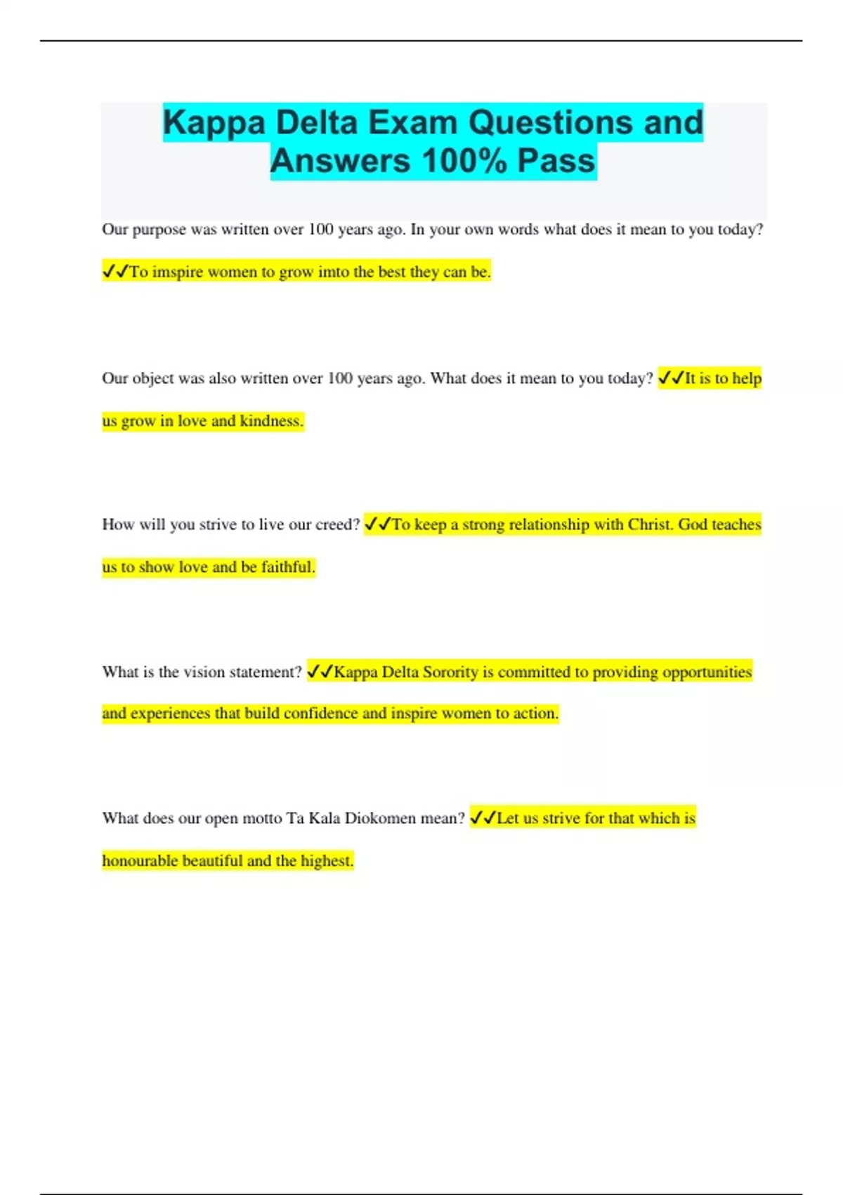 Kappa Delta Exam Questions and Answers 100% Pass - Kappa Delta - Stuvia US