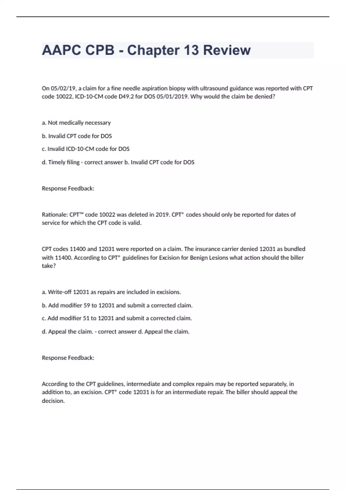 AAPC CPB - Chapter 13 Quiz well ellab0rated 2023/2024 - AAPC CPB - Stuvia US