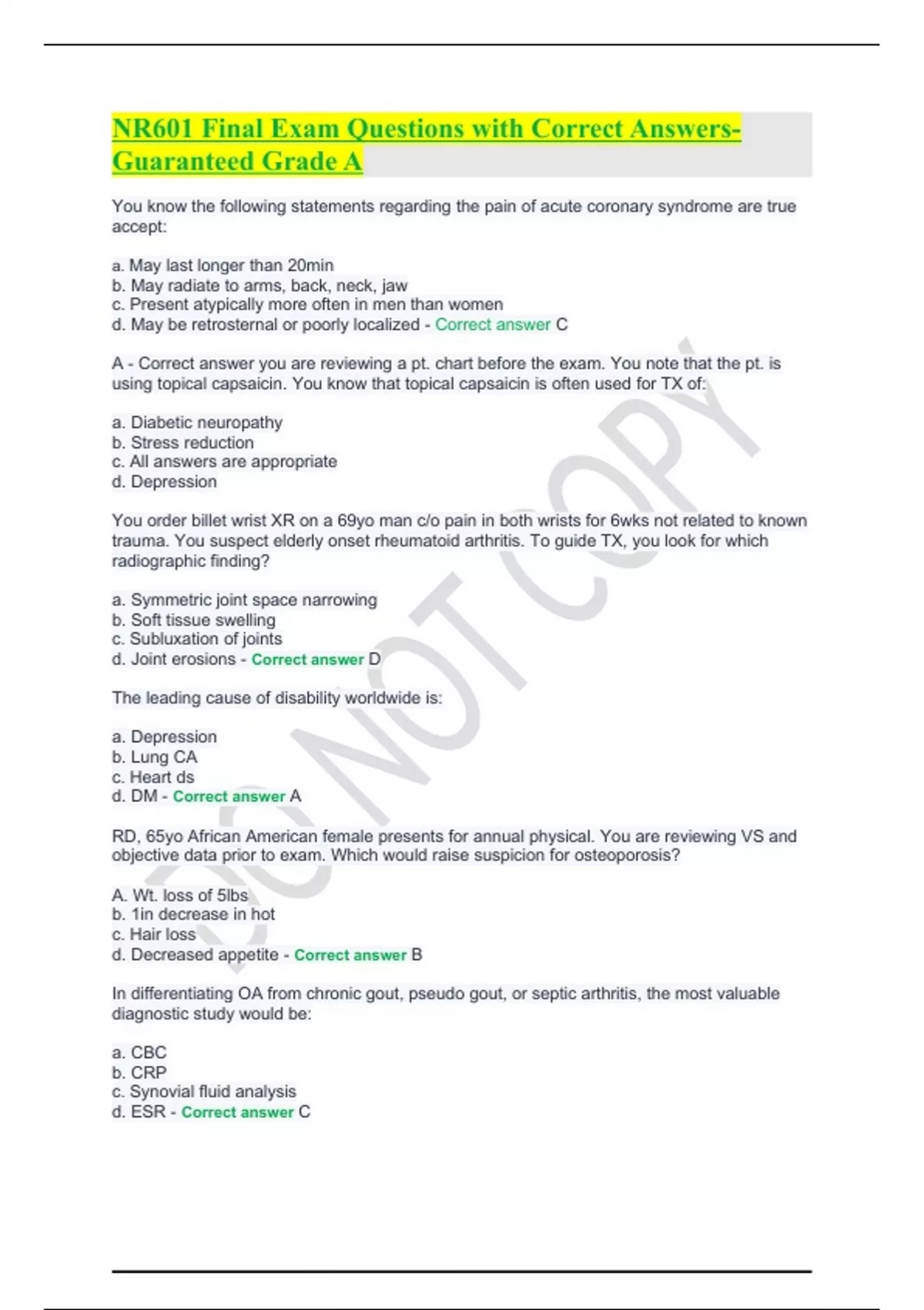 NR601 Final Exam Questions with Correct Answers-Guaranteed Grade A - NR ...