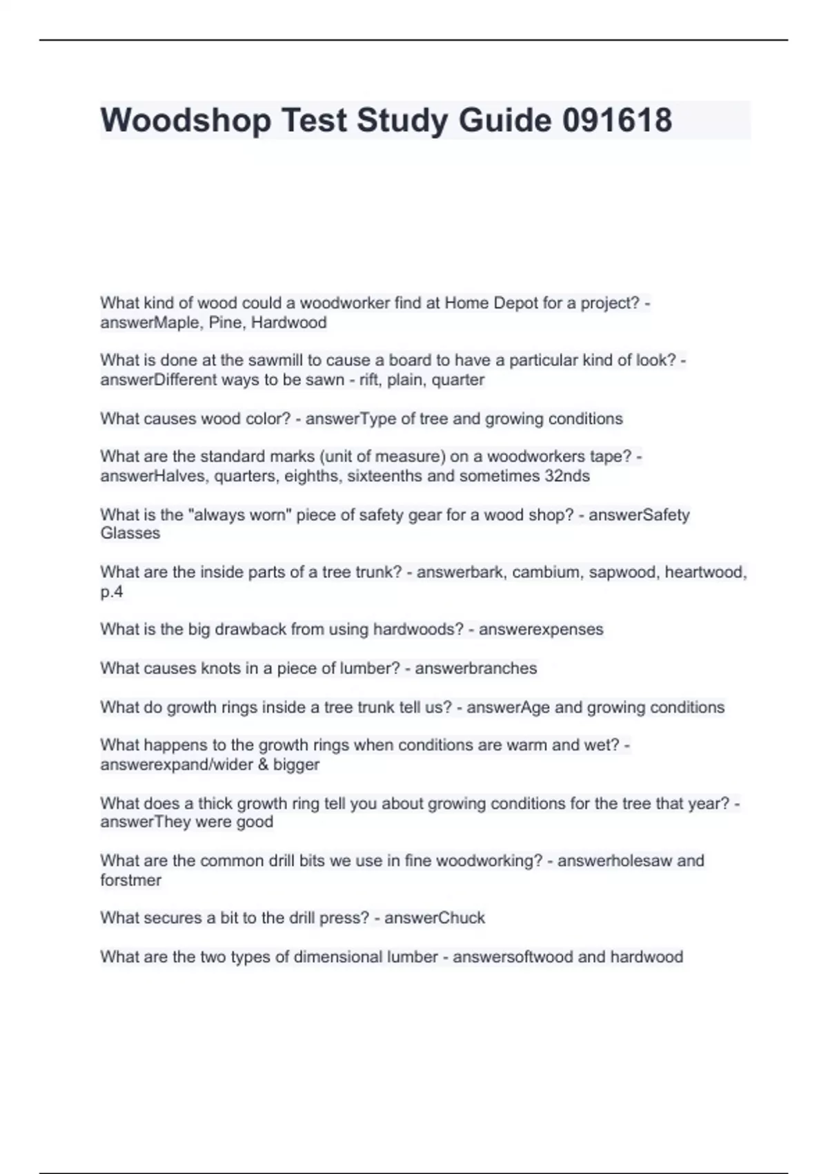 Woodshop Test Study Guide 091618 Questions with solutions 2024 ...