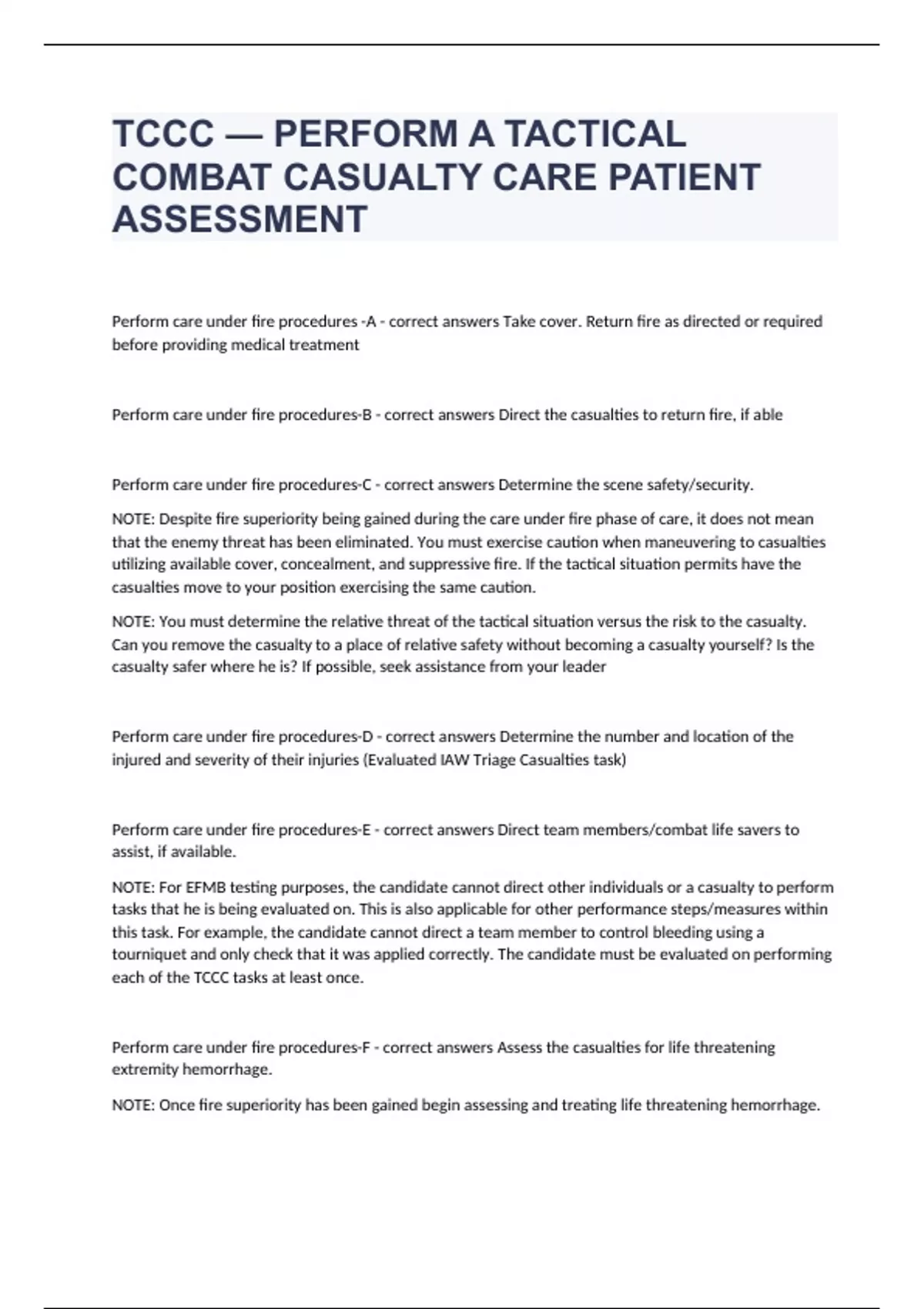 TCCC — PERFORM A TACTICAL COMBAT CASUALTY CARE PATIENT ASSESSMENT ...