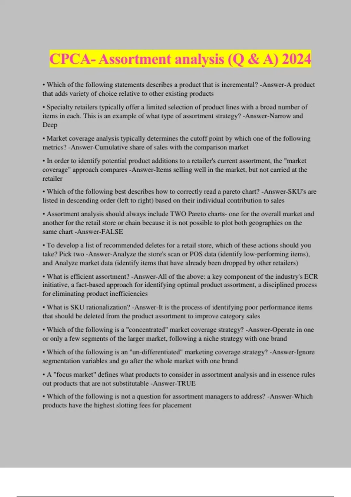 CPCA- Assortment analysis (Q & A) 2024 - CPCA - Stuvia US