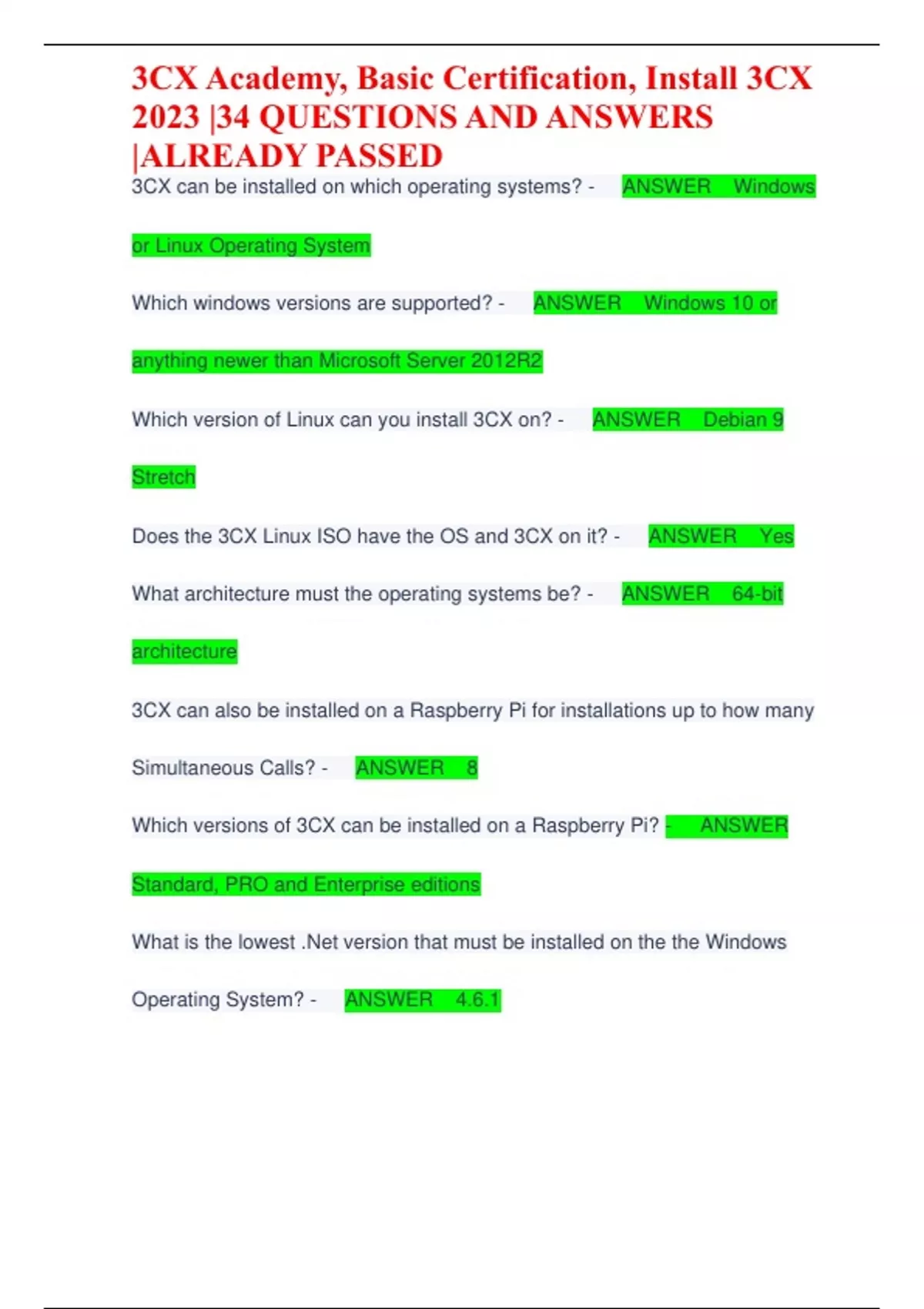 3CX Academy, Basic Certification, Install 3CX 2023 |34 QUESTIONS AND ANSWERS |ALREADY PASSED ...