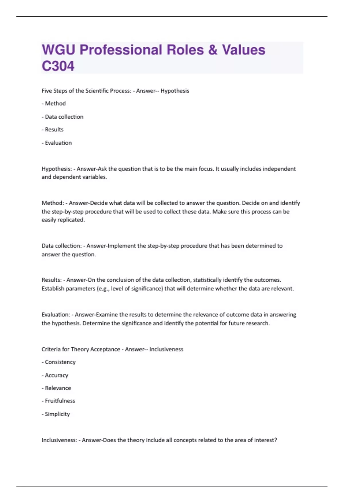 WGU Professional Roles & Values C304 Questions With 100% Correct ...