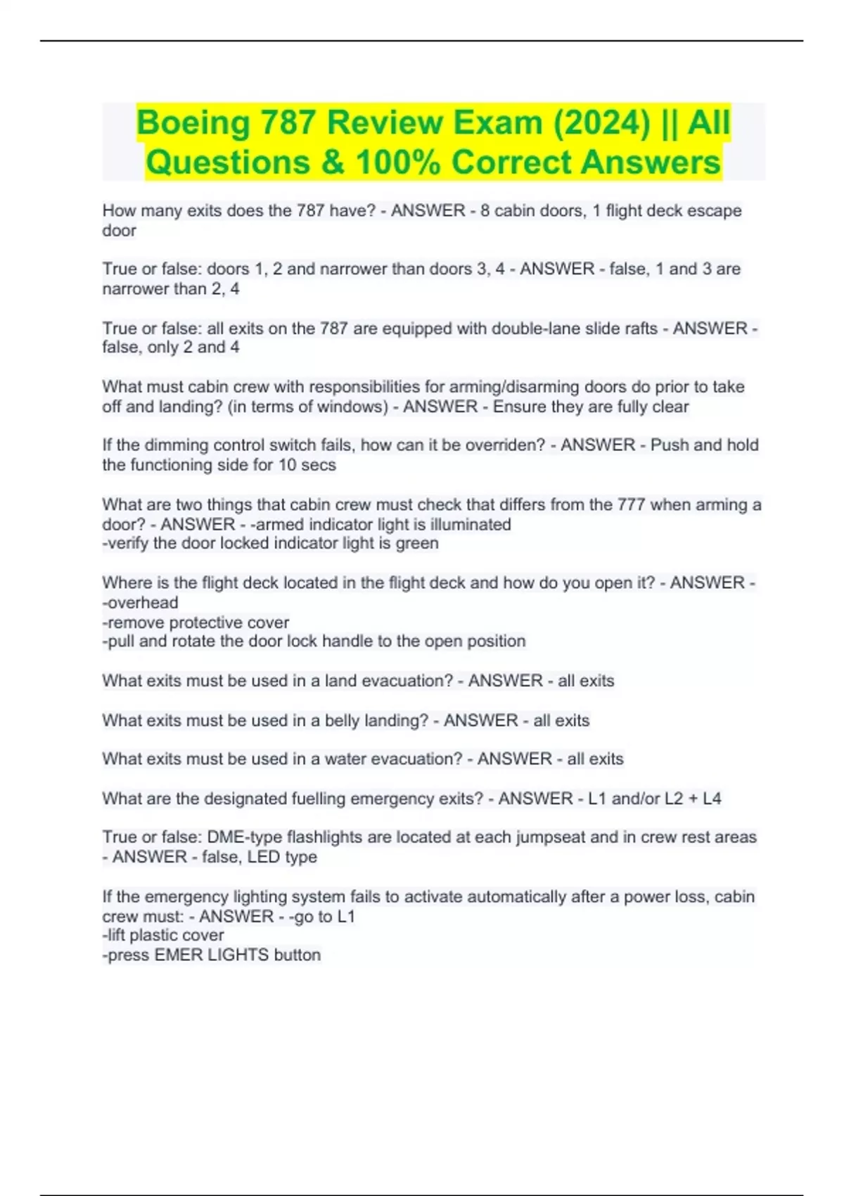 Boeing 787 Review Exam (2024) || All Questions & 100% Correct Answers ...