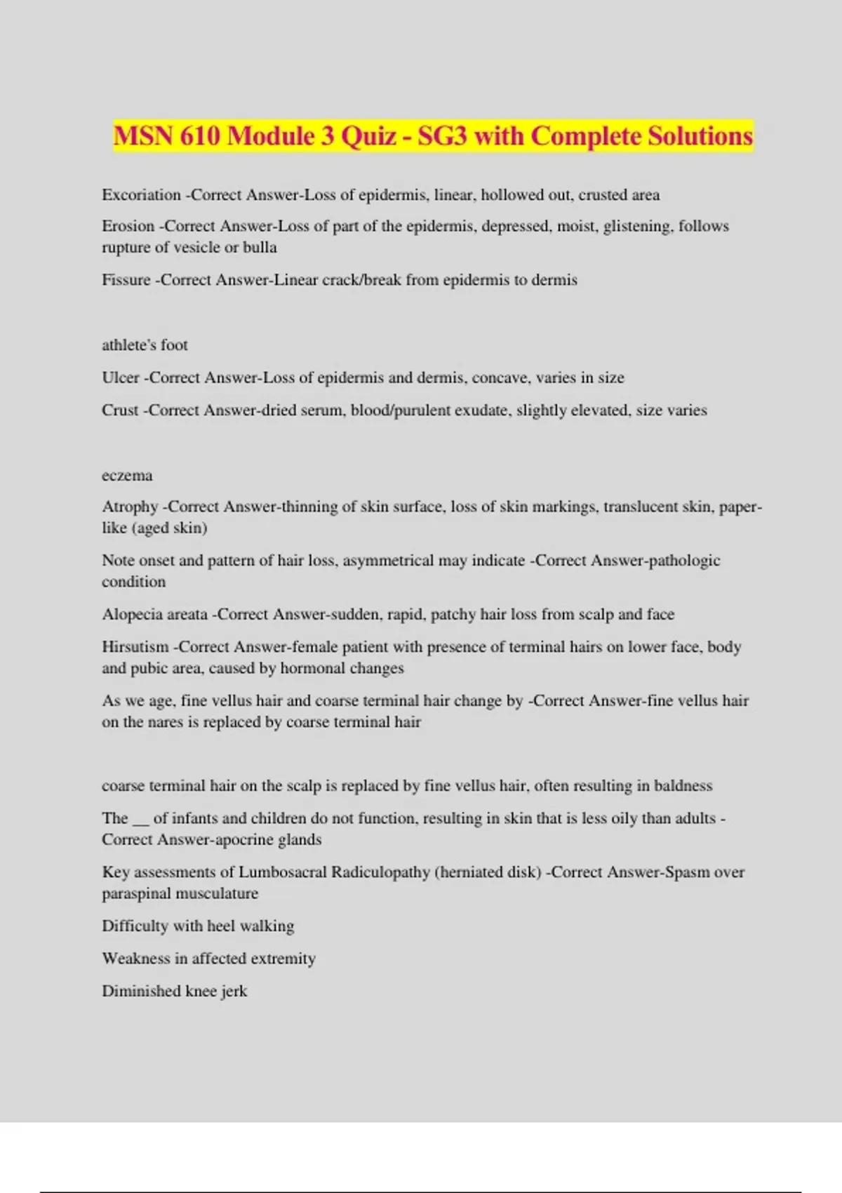 MSN 610 Module 3 Quiz - SG3 with Complete Solutions - MSN 610 - Stuvia US