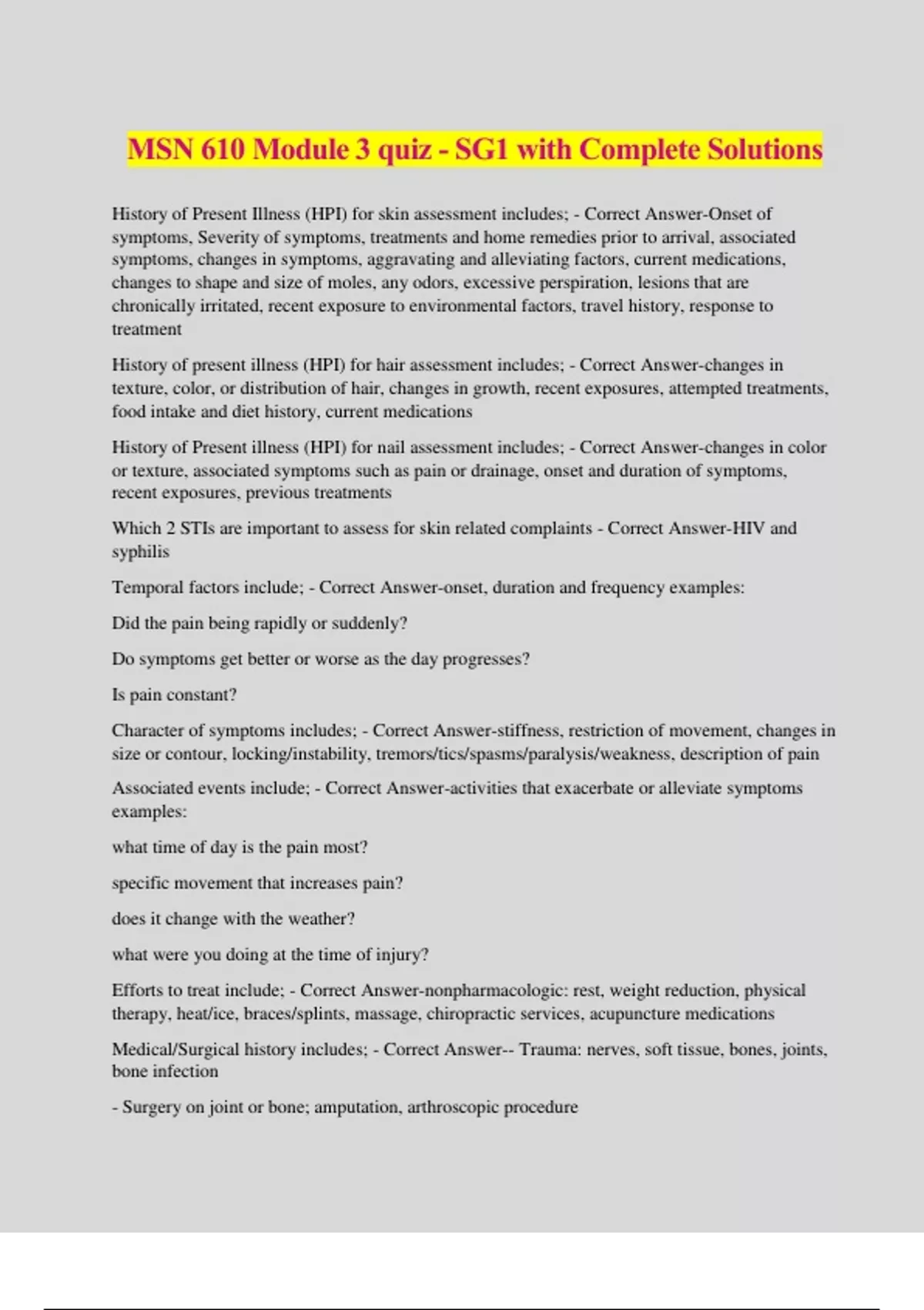 MSN 610 Module 3 quiz - SG1 with Complete Solutions - MSN 610 - Stuvia US