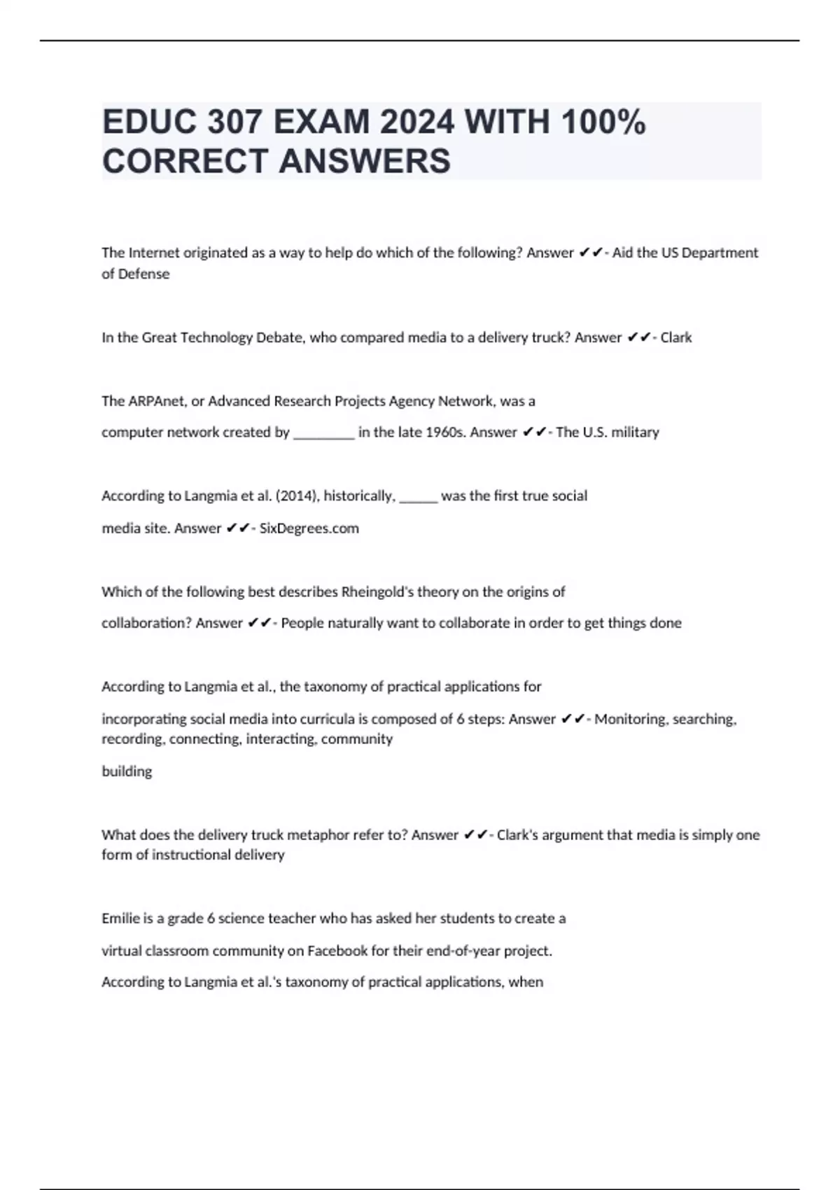 EDUC 307 EXAM 2024 WITH 100% CORRECT ANSWERS - EDUC 307 - Stuvia US