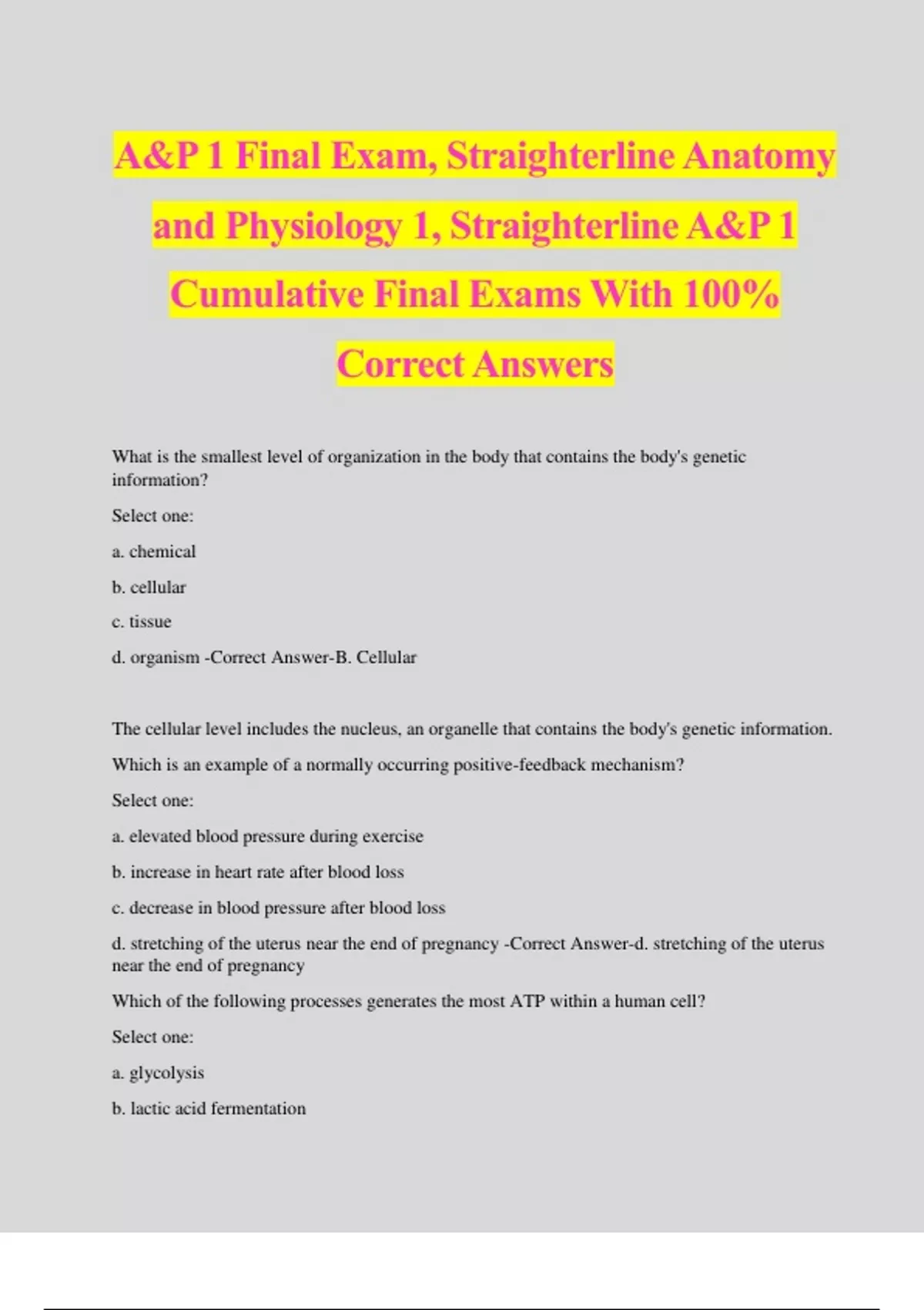 A&P 1 Final Exam, Straighterline Anatomy and Physiology 1 ...