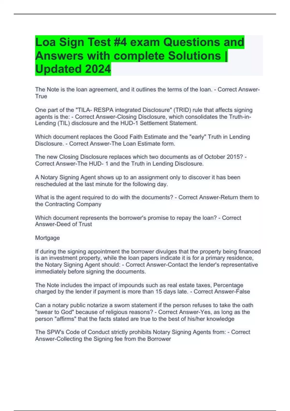 Loa Sign Test #4 exam Questions and Answers with complete Solutions ...