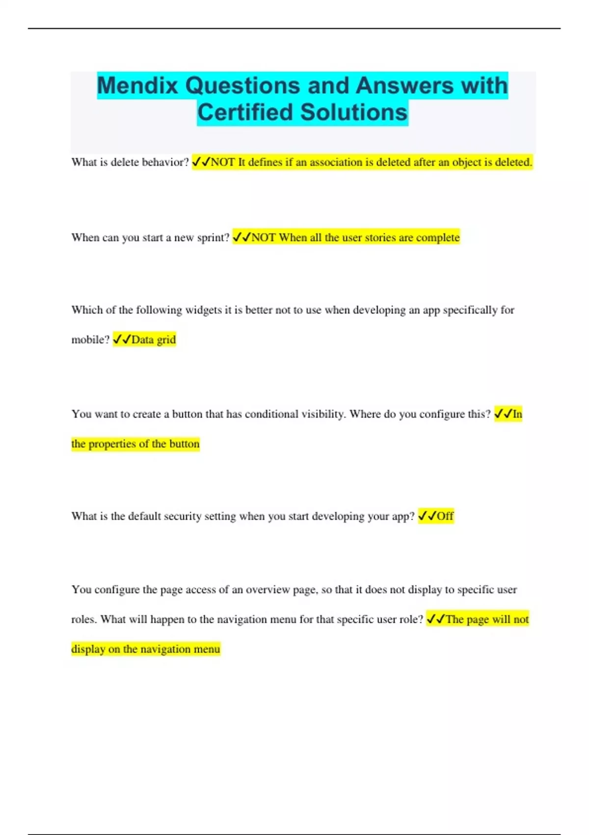 Mendix Questions and Answers with Certified Solutions - Mendix 7 ...