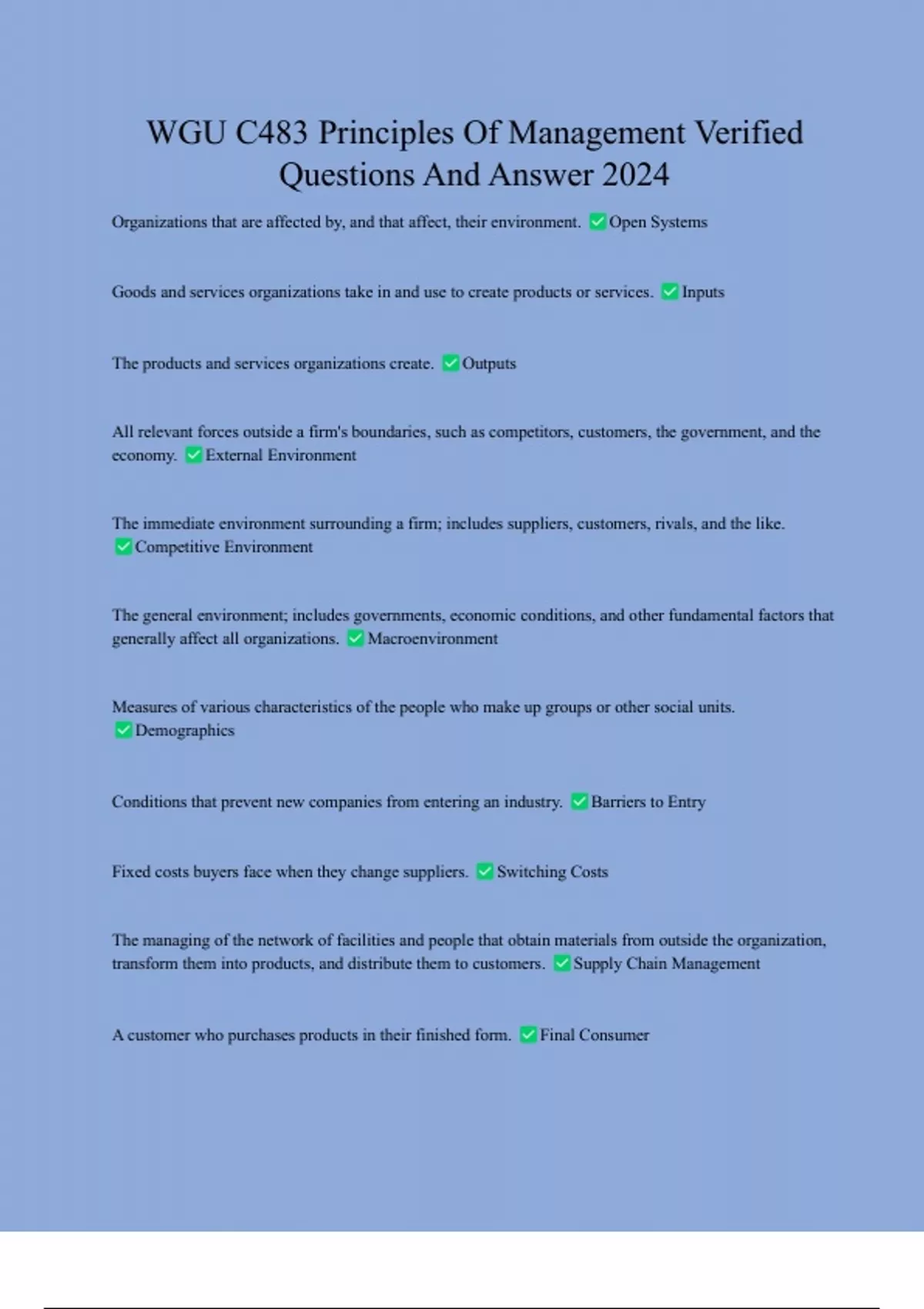 WGU C483 Principles Of Management Verified Questions And Answer 2024 ...