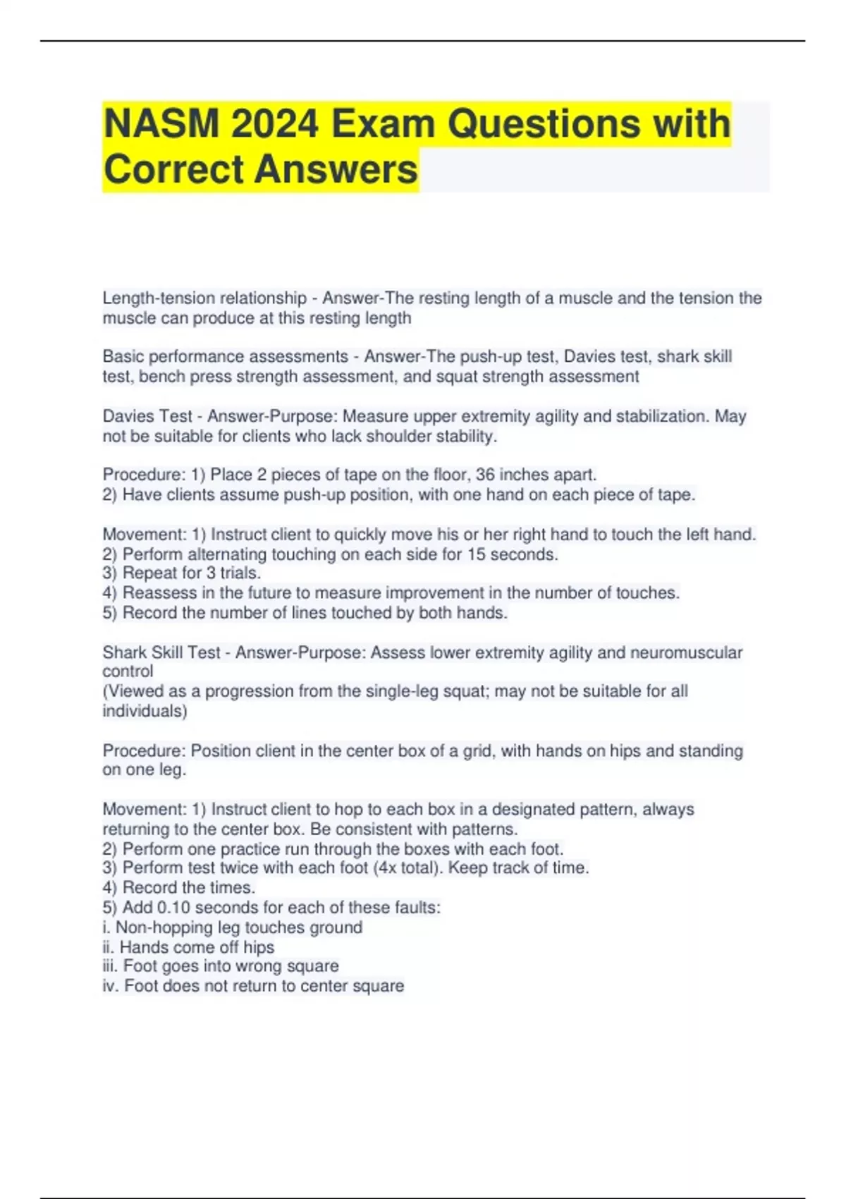 NASM 2024 Exam Questions with Correct Answers - NASM - Stuvia US