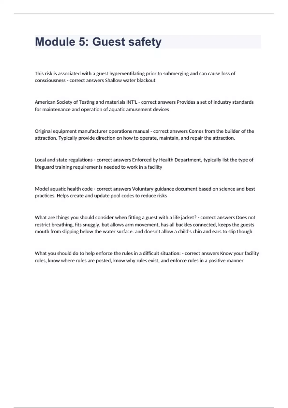 Module 5: Guest safety correctly answered rated A+ 2023/2024 passed ...