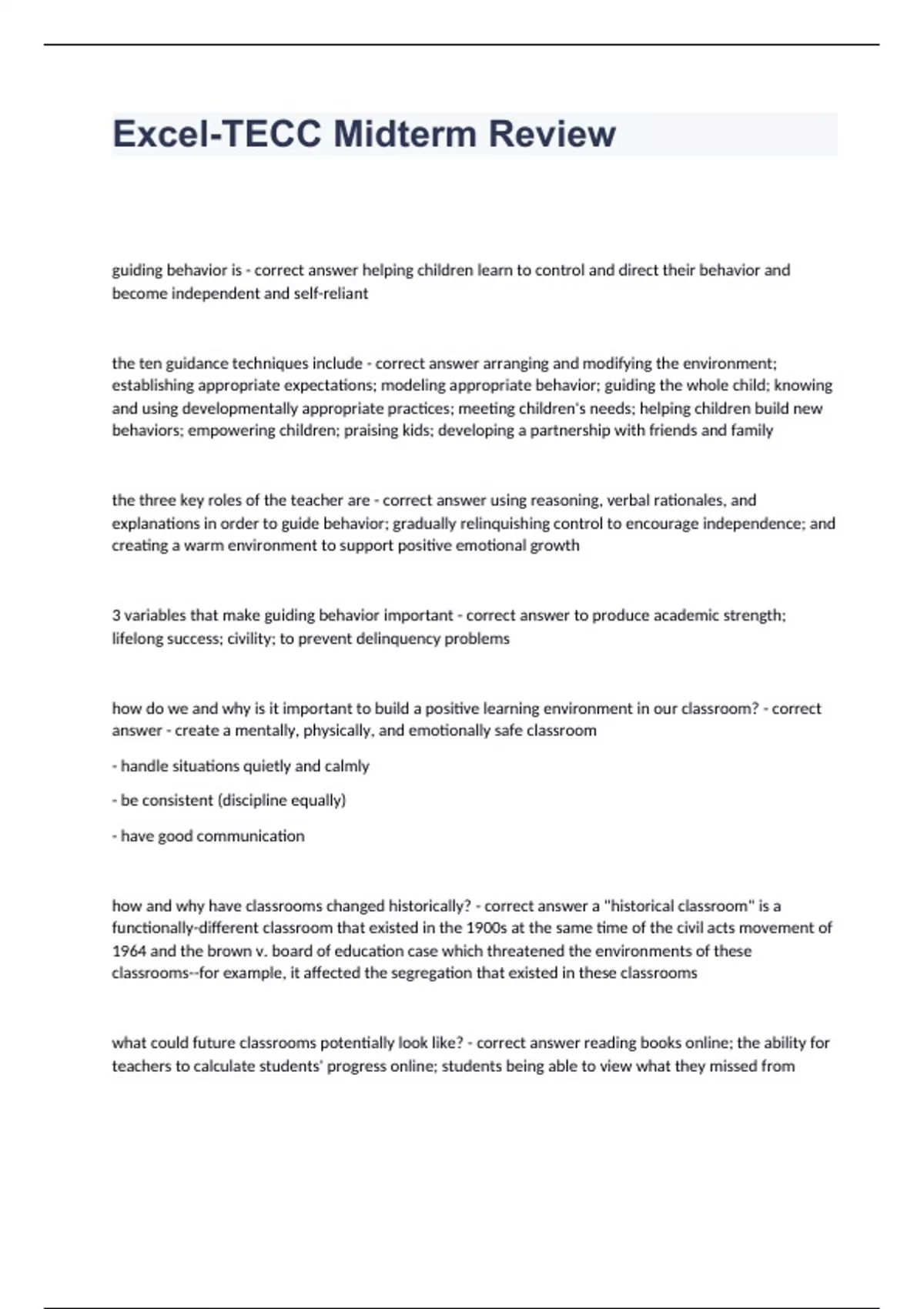 Excel-TECC Midterm Review questions and answers verified 2024 - Tecc ...