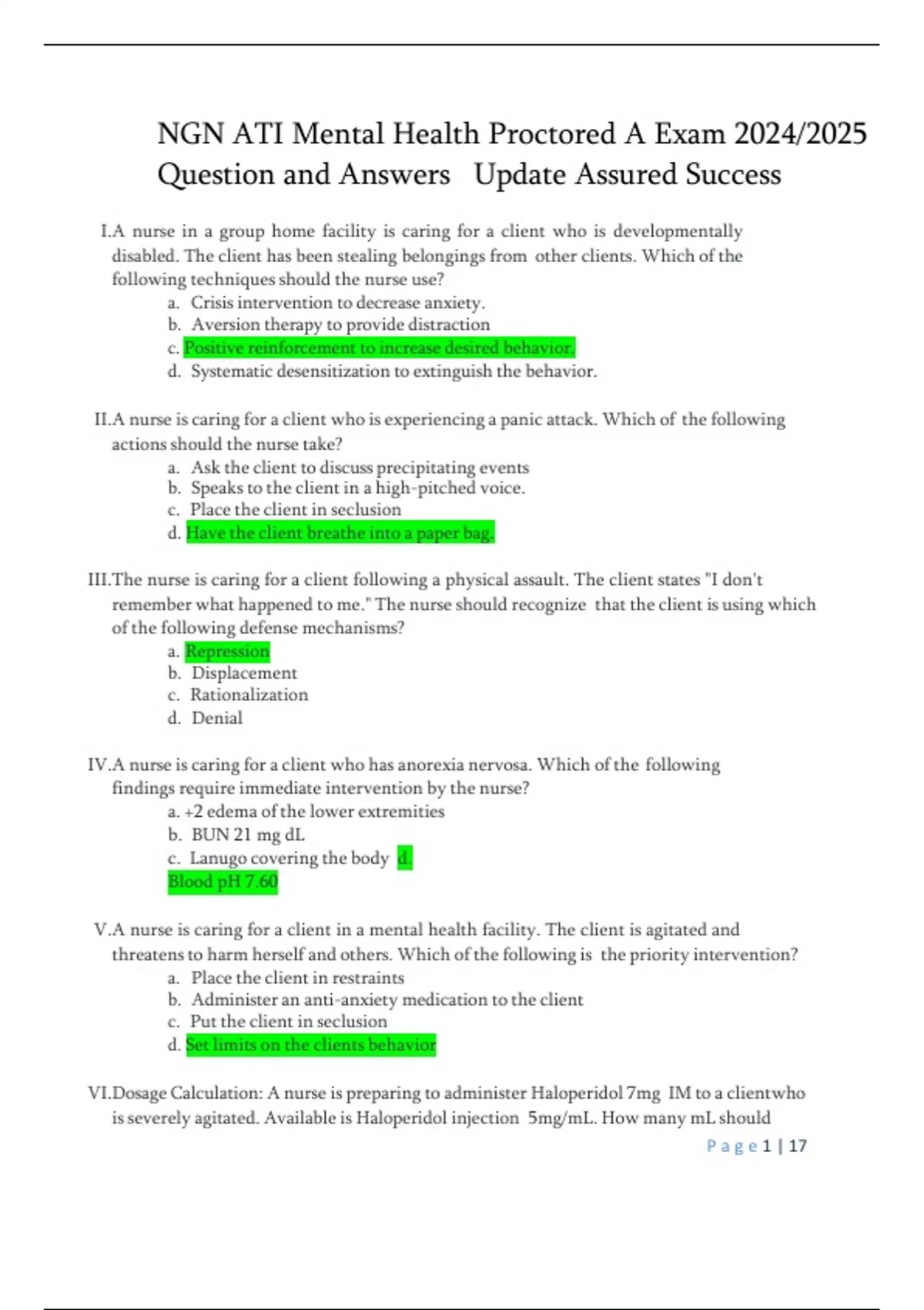 NGN ATI Mental Health Proctored A Exam 2024/2025 Question and Answers ...